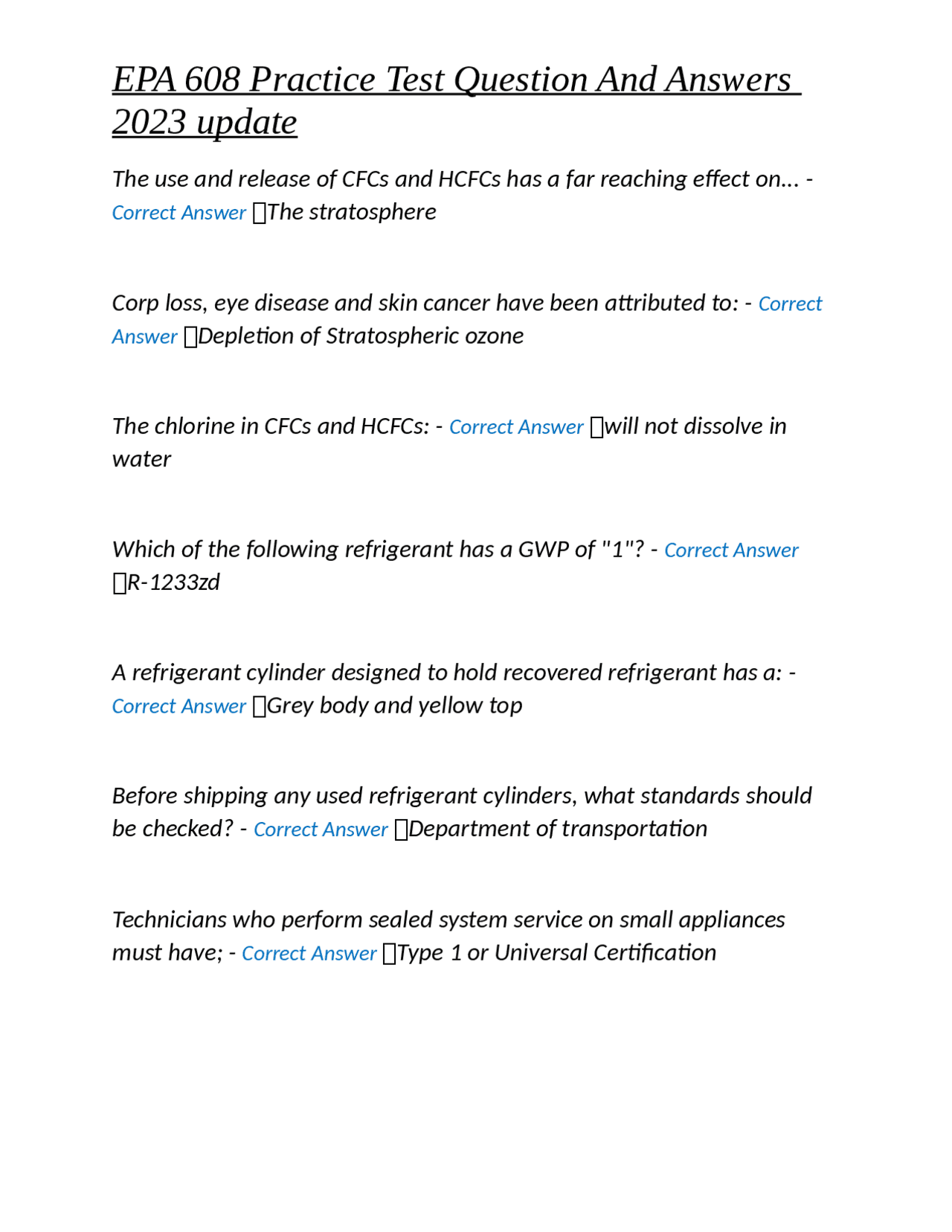 EPA 608 Practice Test Question And Answers 2023 update | Exams Nursing ...