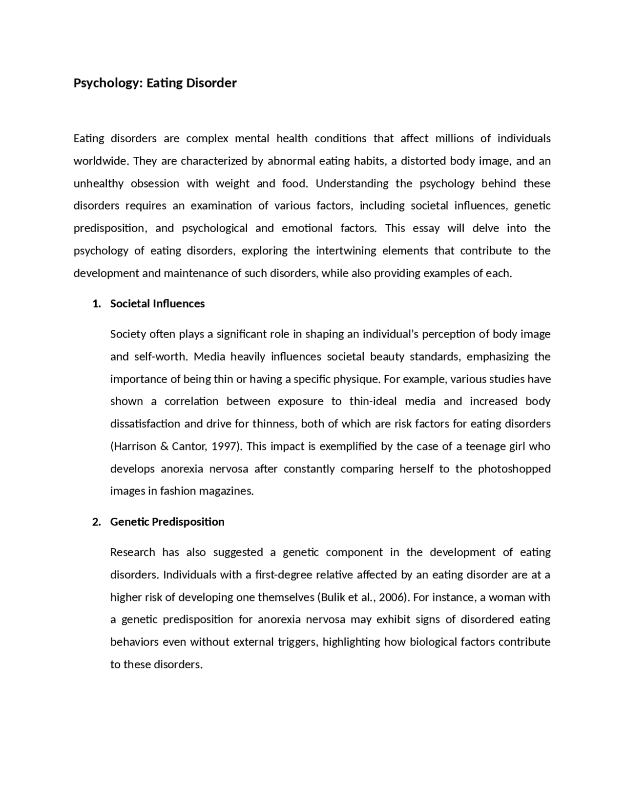 Psychology: EATING DISORDER | Summaries Psychology | Docsity