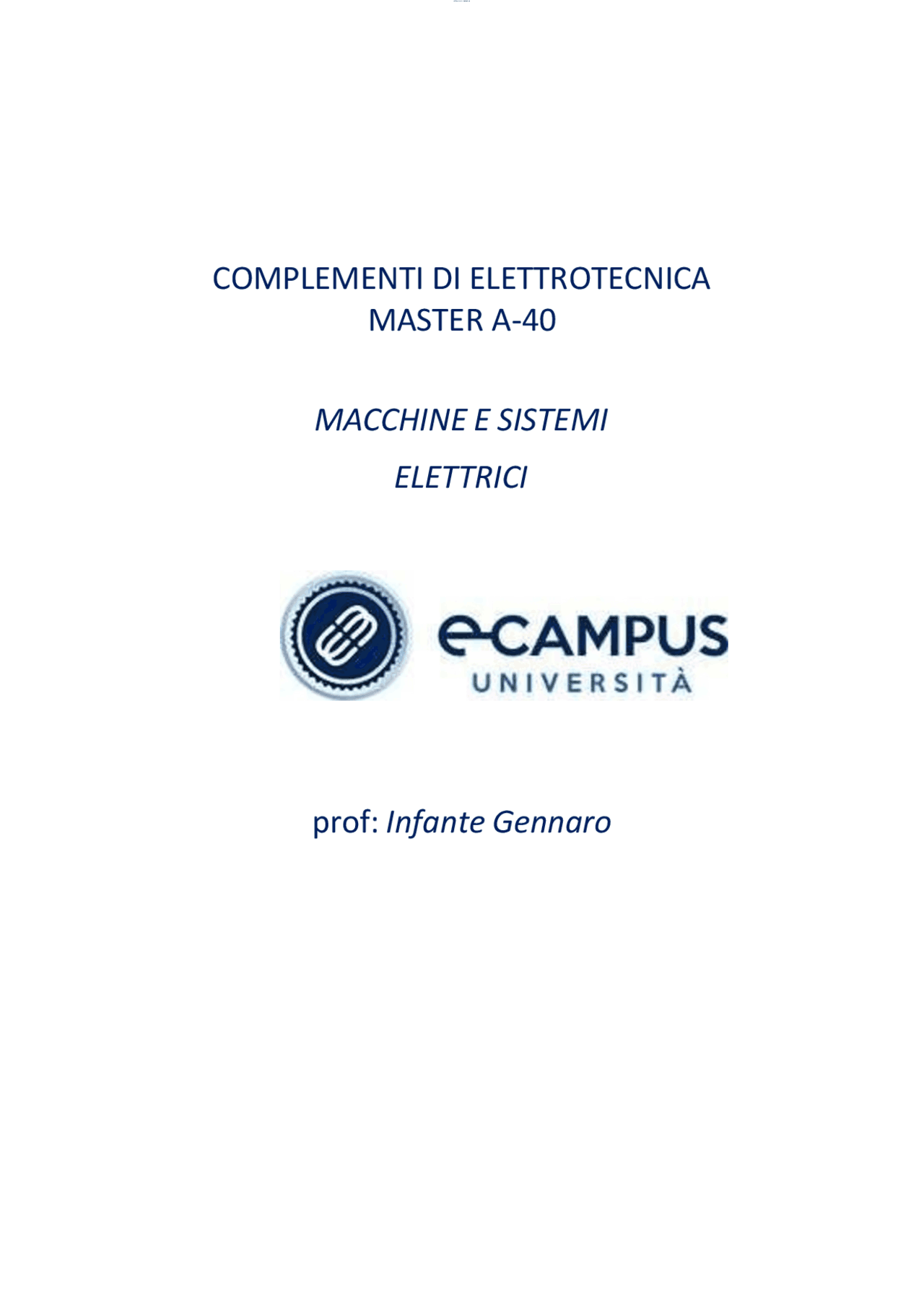 Master A 40 Complementi Di Elettrotecnica Prof Infante Paniere Tutti I