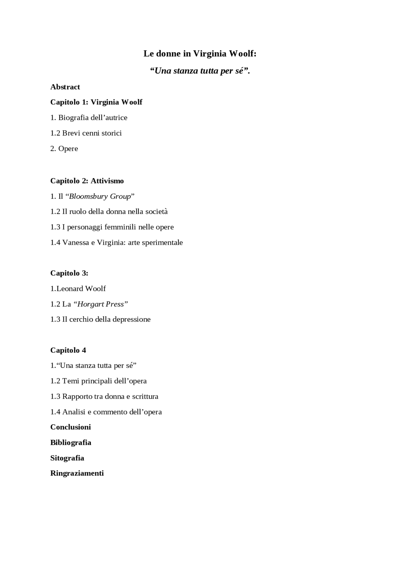 Indice per scrivere una tesi originale su Virginia Woolf | Schemi e ...