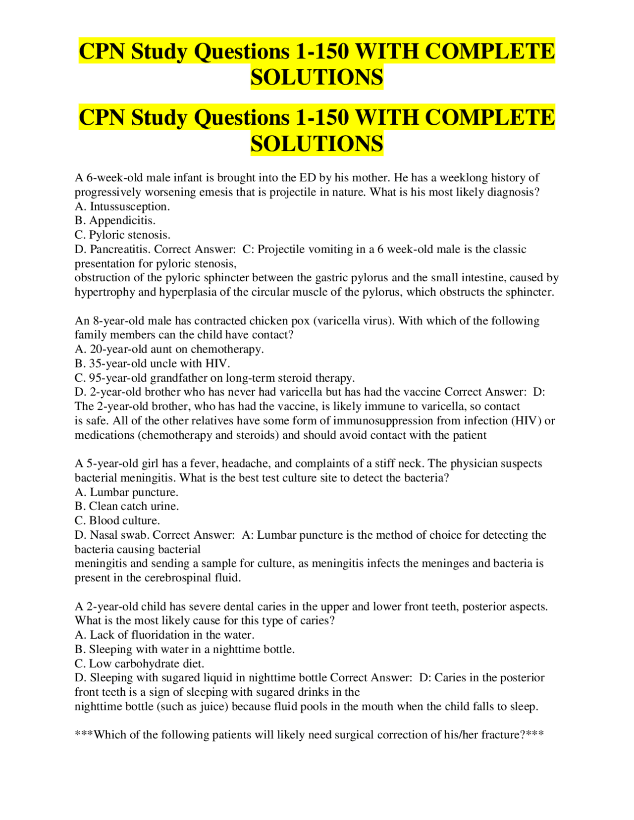 CPN Study Questions 1-150 WITH COMPLETE SOLUTIONS latest version ...