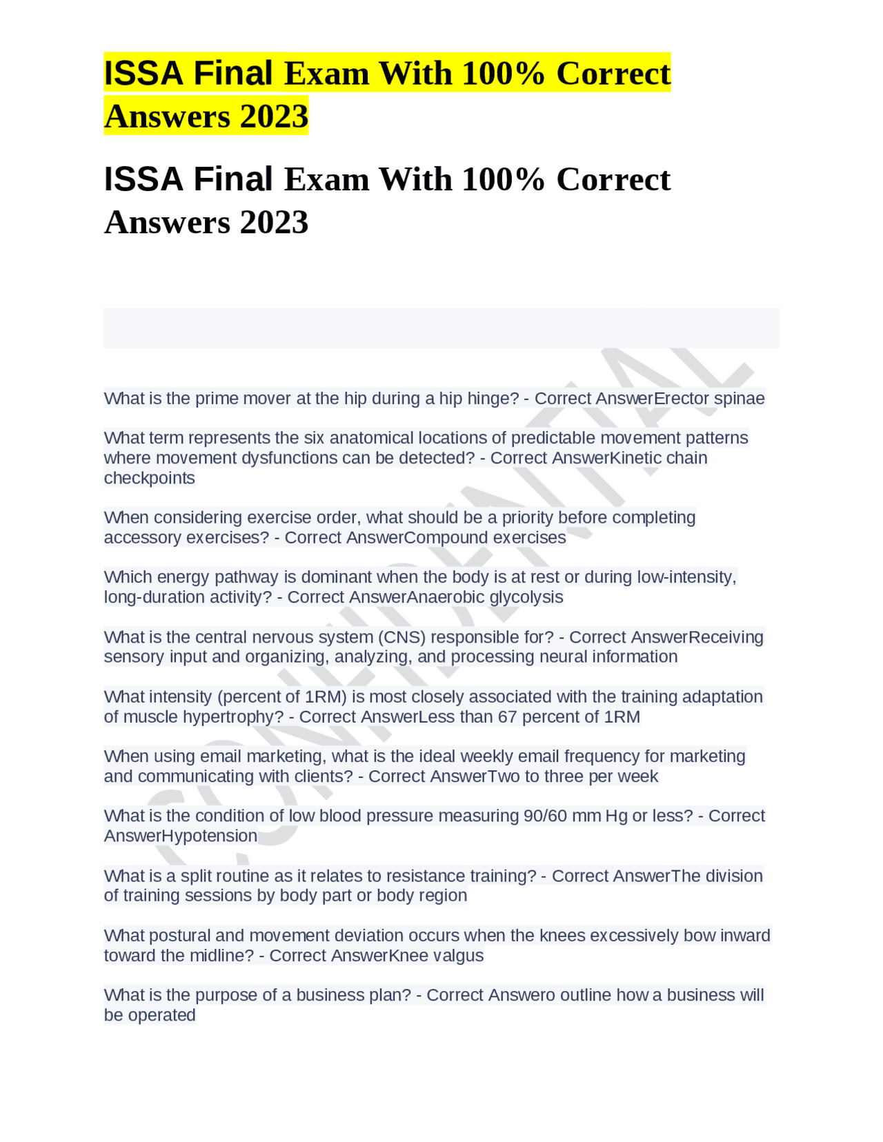 ISSA Final Exam With 100% Correct Answers 2023 | Exams Nursing | Docsity