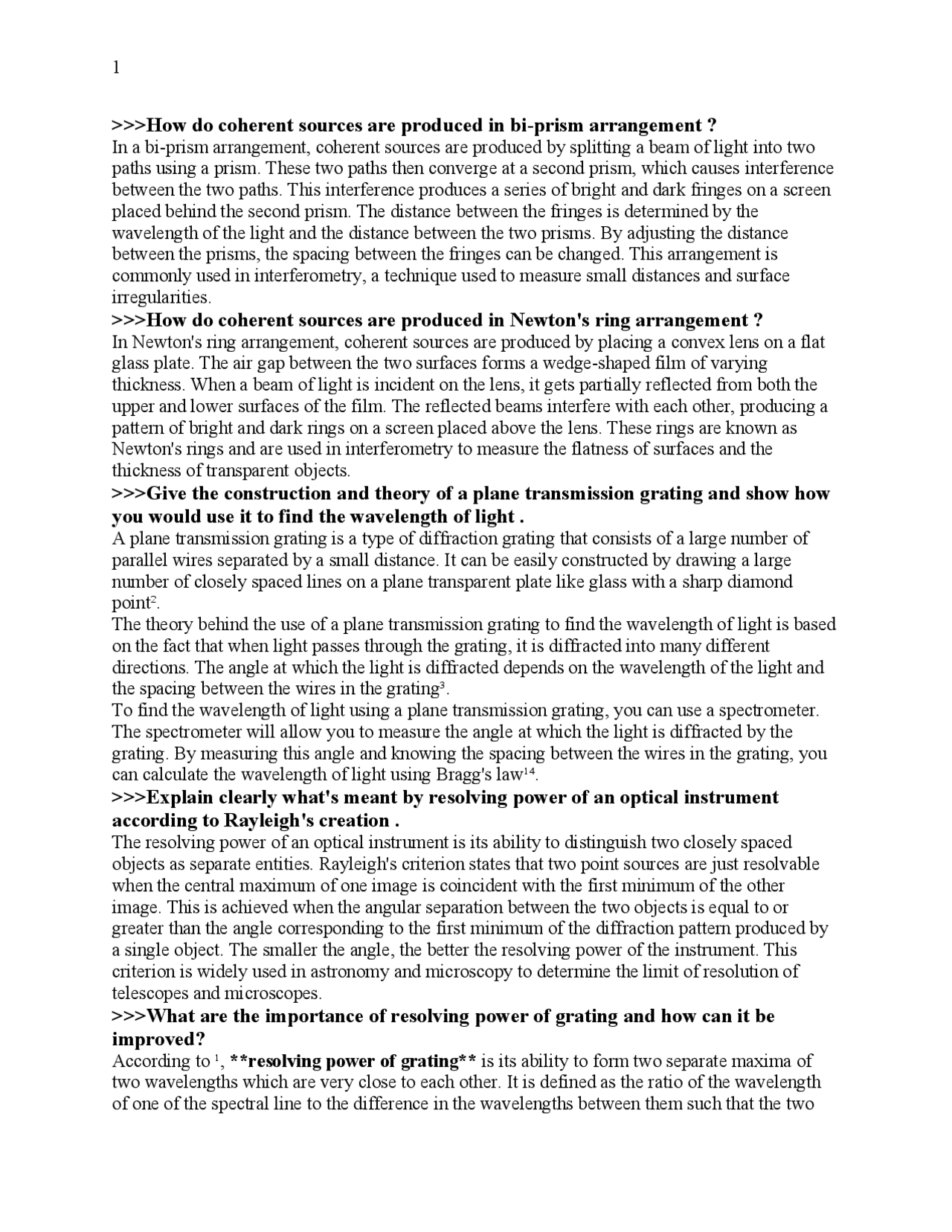 Important theoretical questions & answers on interference & diffraction-Part 1 | Exercises ...