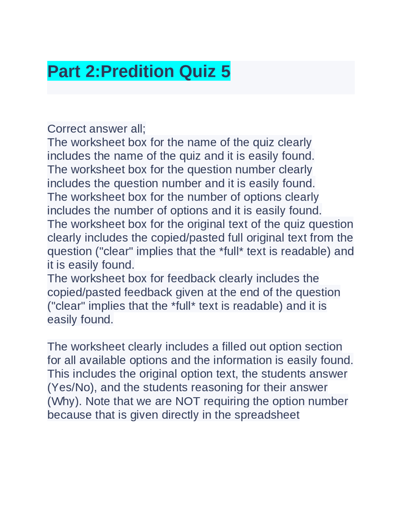 Part 2predition Quiz 5 Exams Social Work Docsity