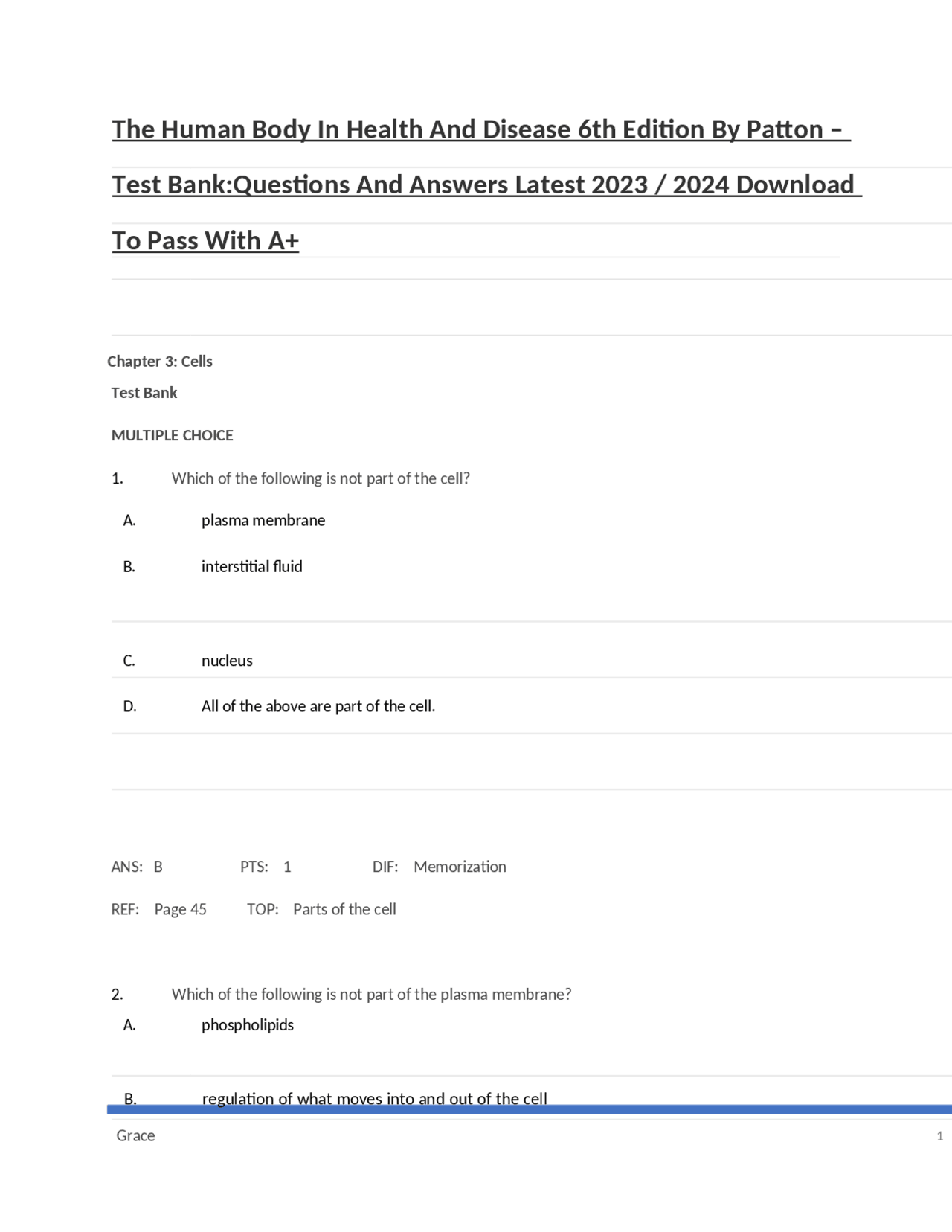 The Human Body In Health And Disease 6th Edition By Patton – Test Bank ...