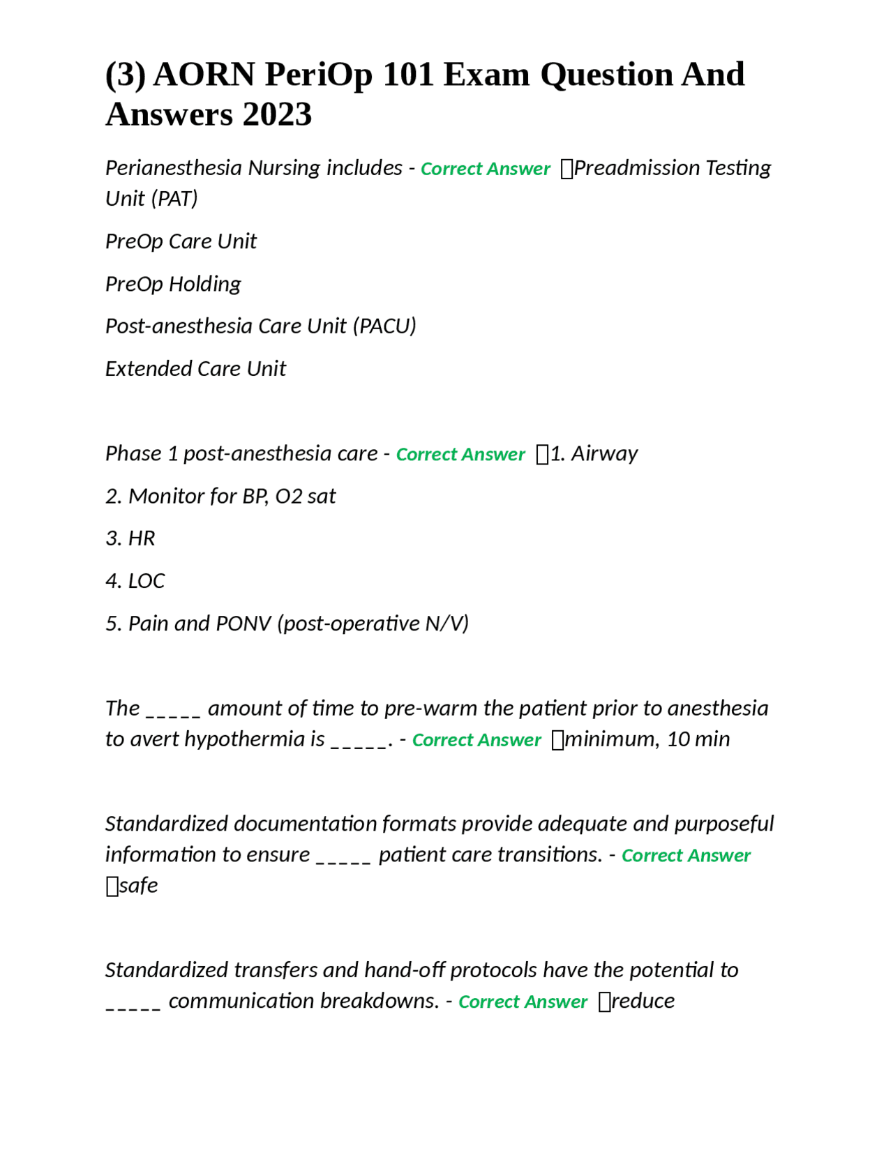 (3) AORN PeriOp 101 Exam Question And Answers 2023 | Exams Nursing ...