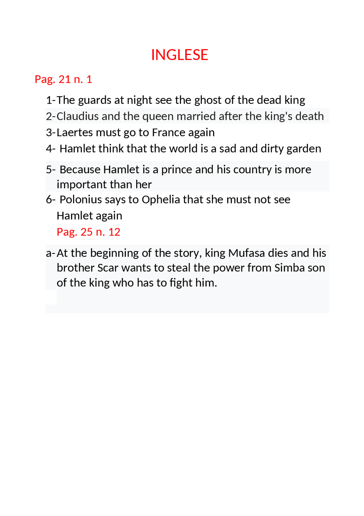 Shakespeares Hamlets Questions Esercizi Di Inglese Docsity