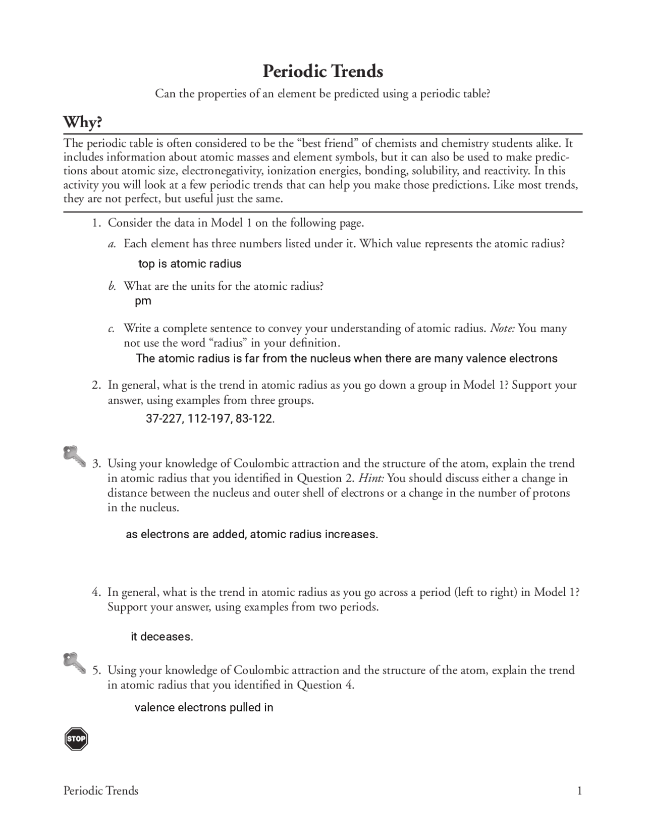 Periodic Trends - Chemistry Honors | Study notes Chemistry | Docsity