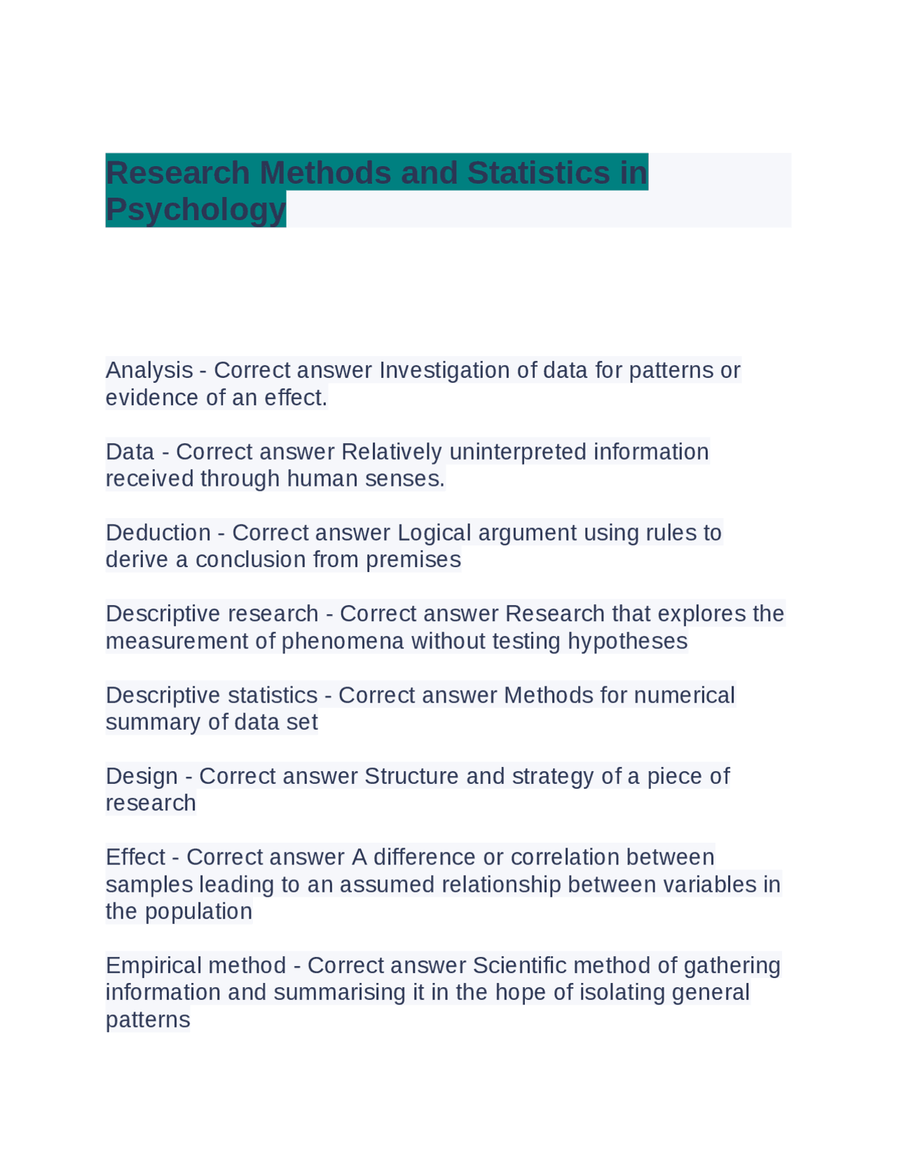 Research Methods and Statistics in Psychology Analysis | Exams ...