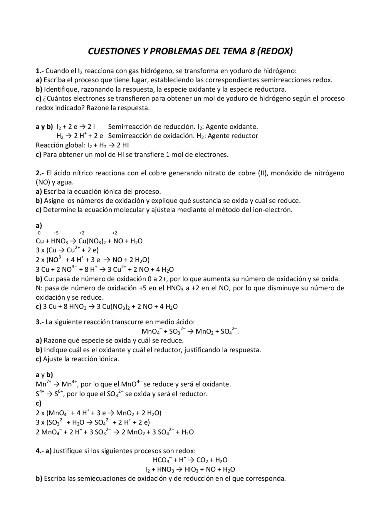 Ejercicios Resueltos Redox Ejercicios De Química Docsity