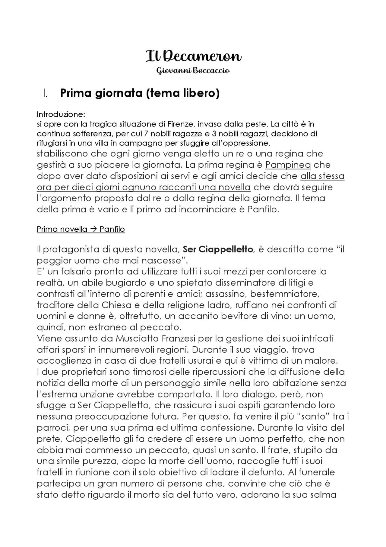 Sintesi dell'opera del Decameron | Schemi e mappe concettuali di ...