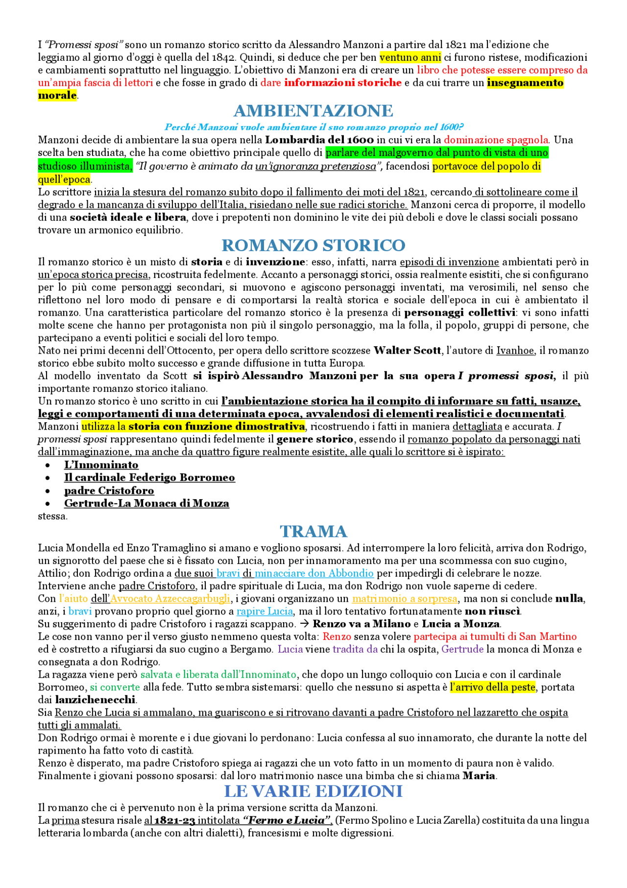 I Promessi Sposi - Alessandro Manzoni | Appunti di Italiano | Docsity