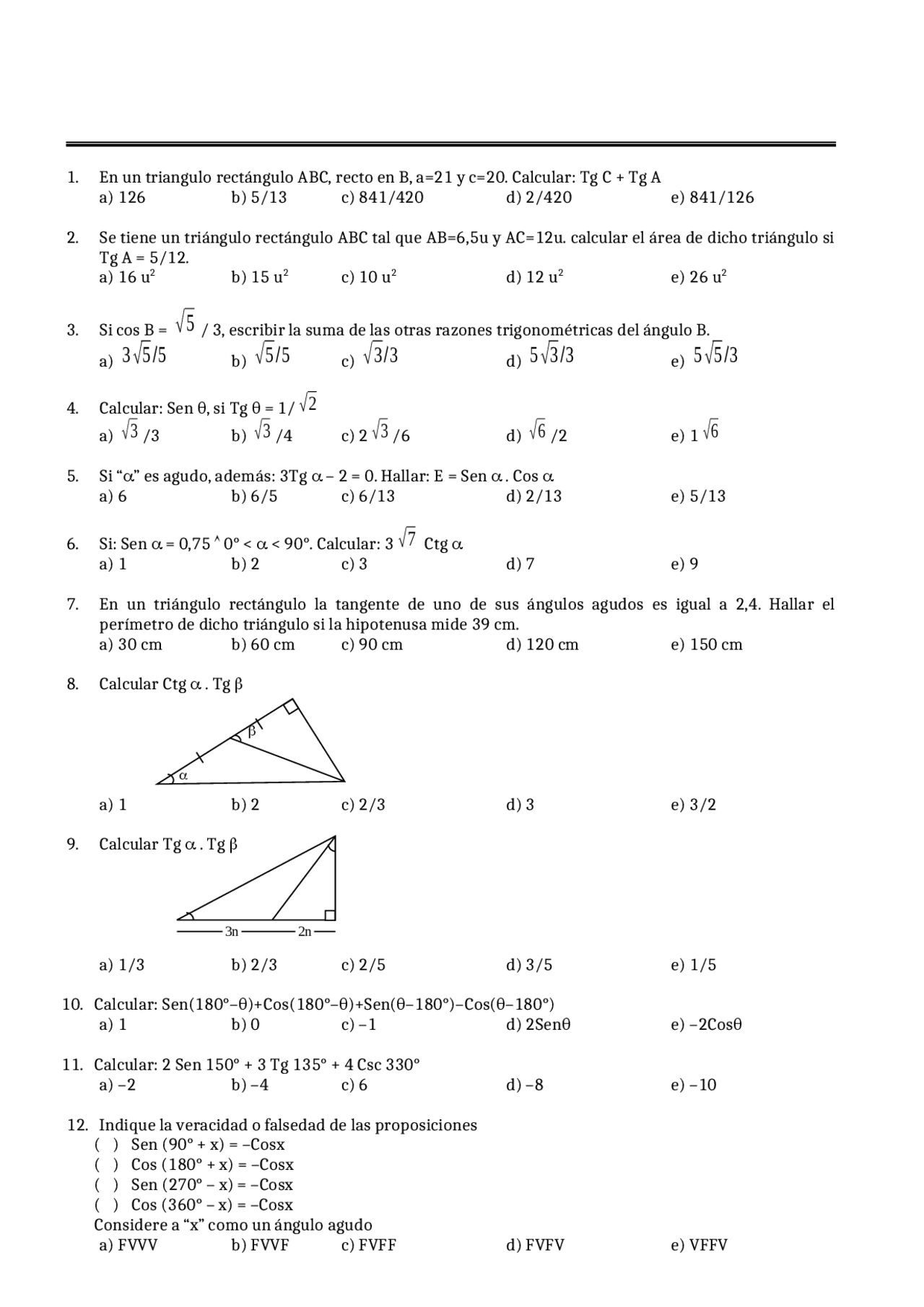 Ejercicios De Trigonometria Ejercicios De Matemáticas Docsity