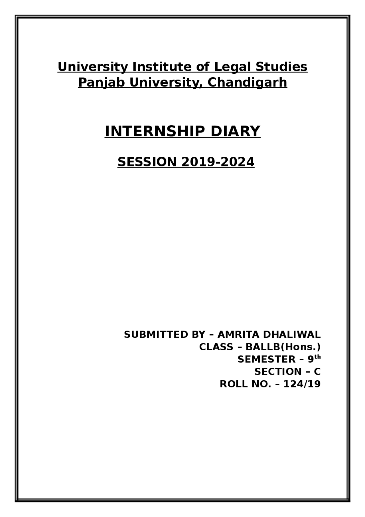 Internship Diary Law | Study Guides, Projects, Research Law | Docsity