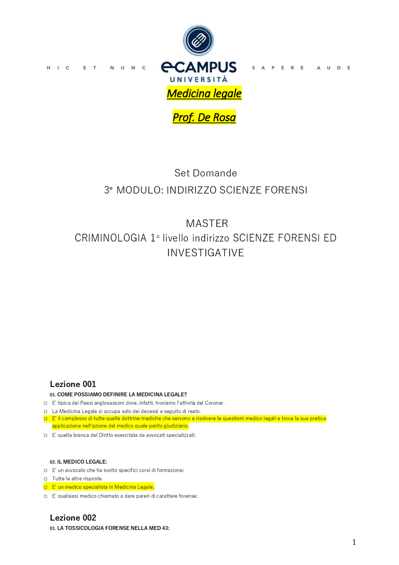 Master Criminologia Investigativa Modulo 3: MEDICINA LEGALE prof De ...
