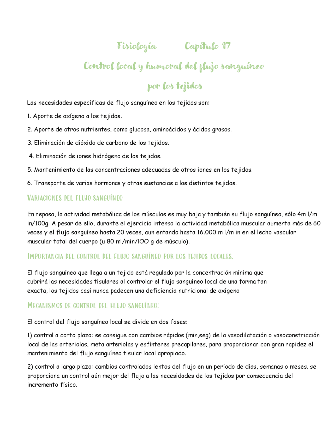 resumen capítulos 15 y 17 libro guyton | Resúmenes de Fisiología | Docsity