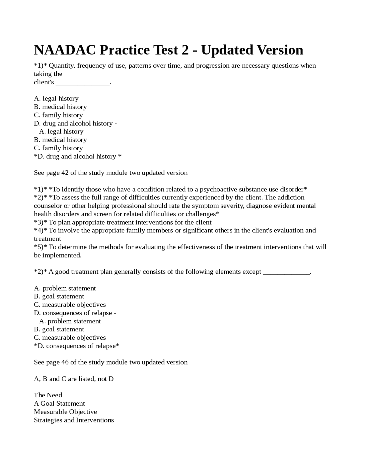 NAADAC Practice Test 2 - Updated Version | Exams Psychology | Docsity