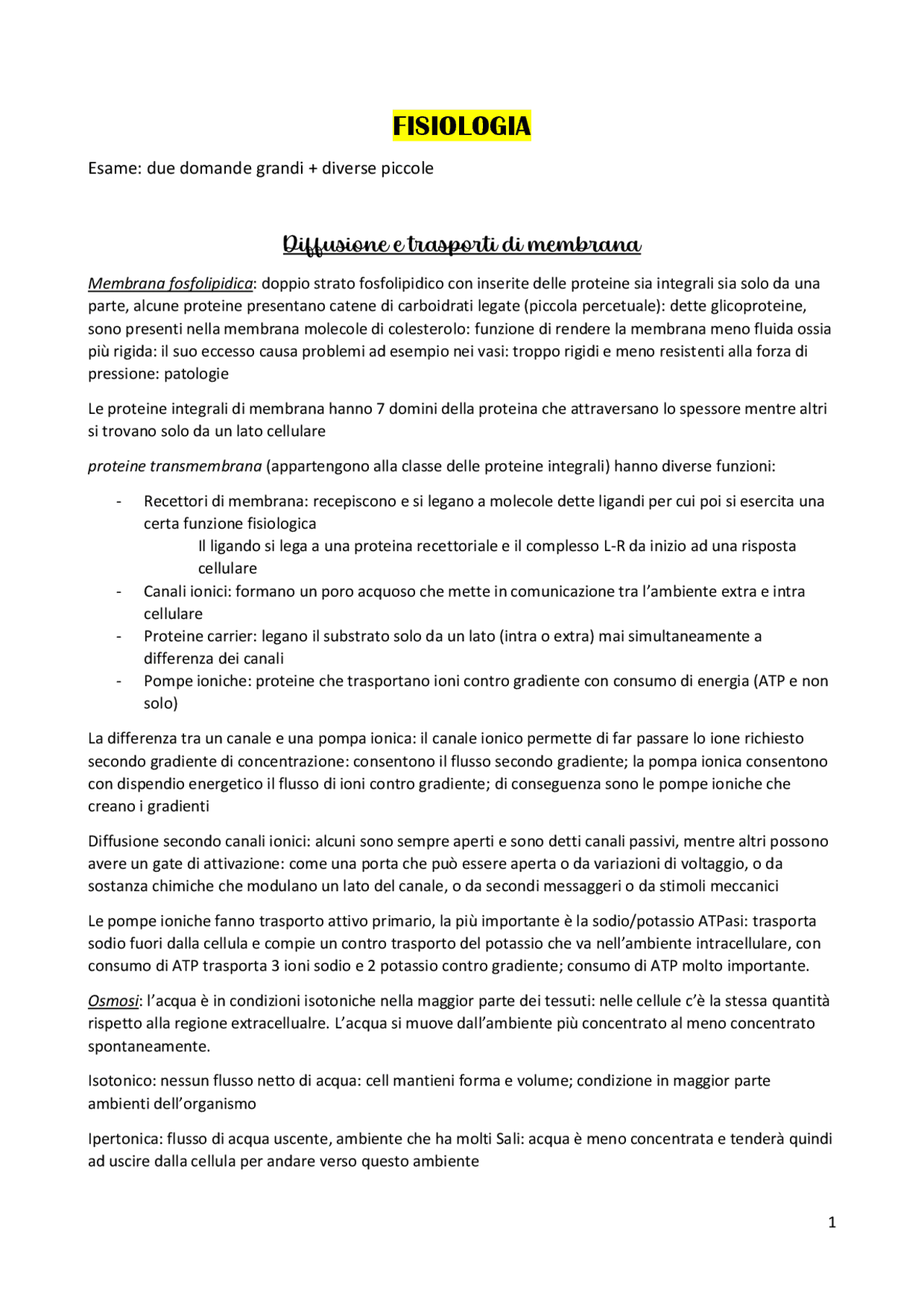 Appunti Fisiologia Ctf Appunti Di Fisiologia Docsity