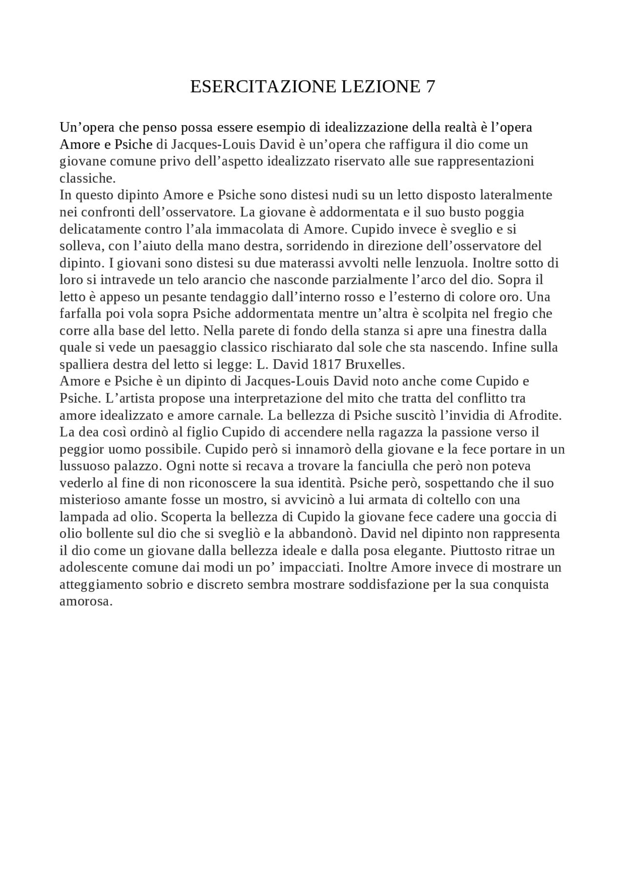 Esercizio obbligatorio | Esercizi di Estetica | Docsity