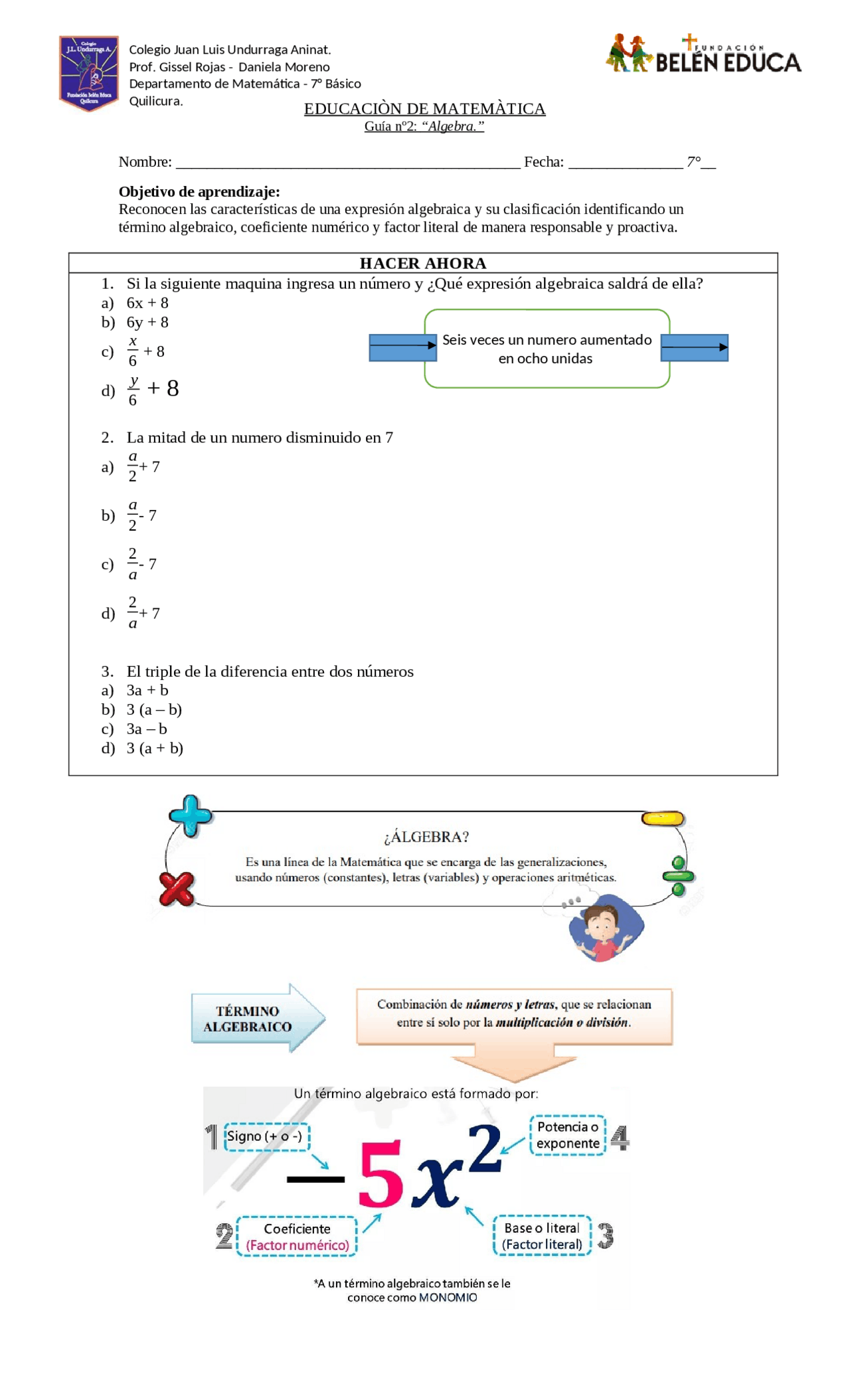Termino algebraico, termino algebraico | Guías, Proyectos ...