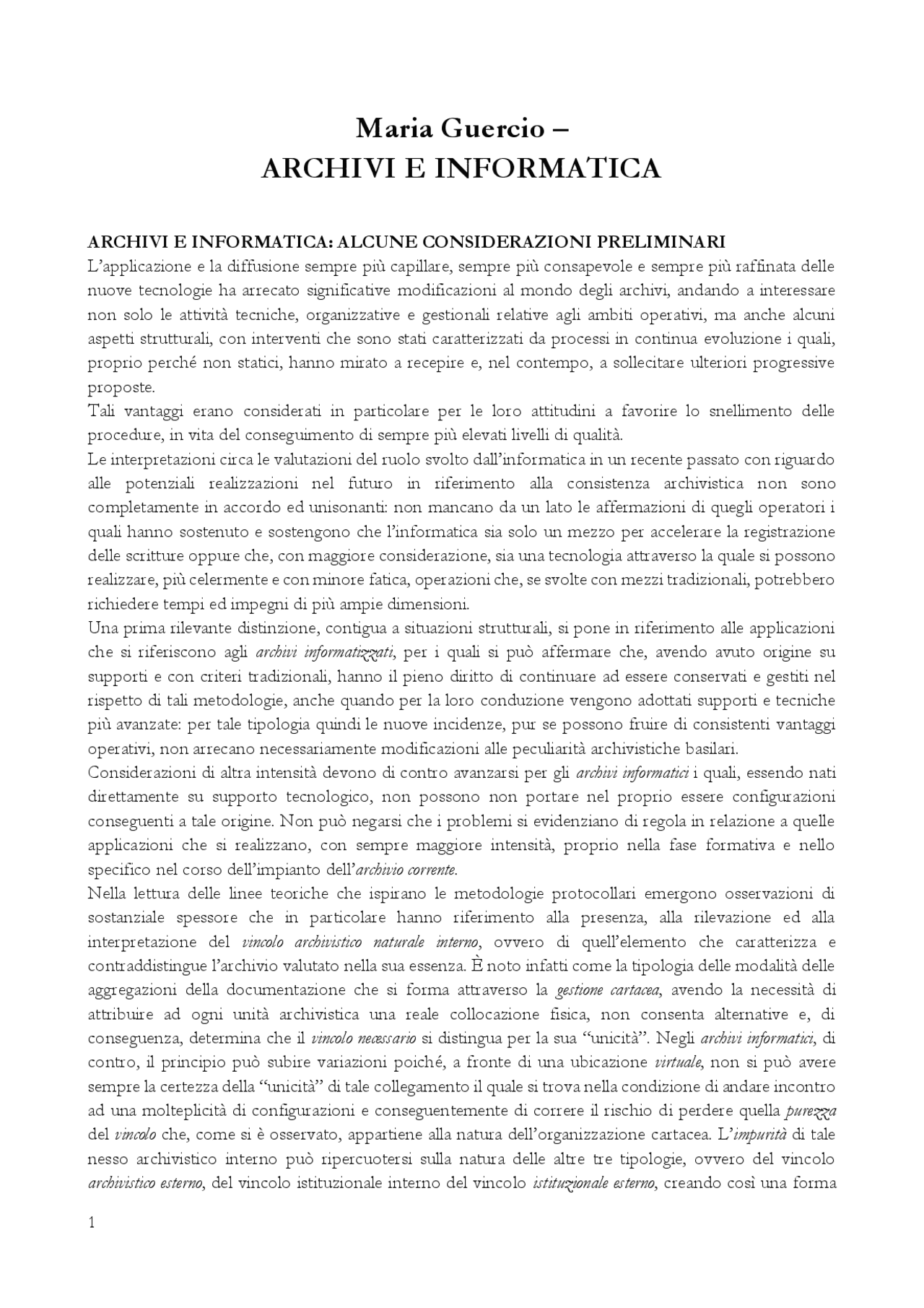 Archivi e informatica - Maria Guercio | Sintesi del corso di ...