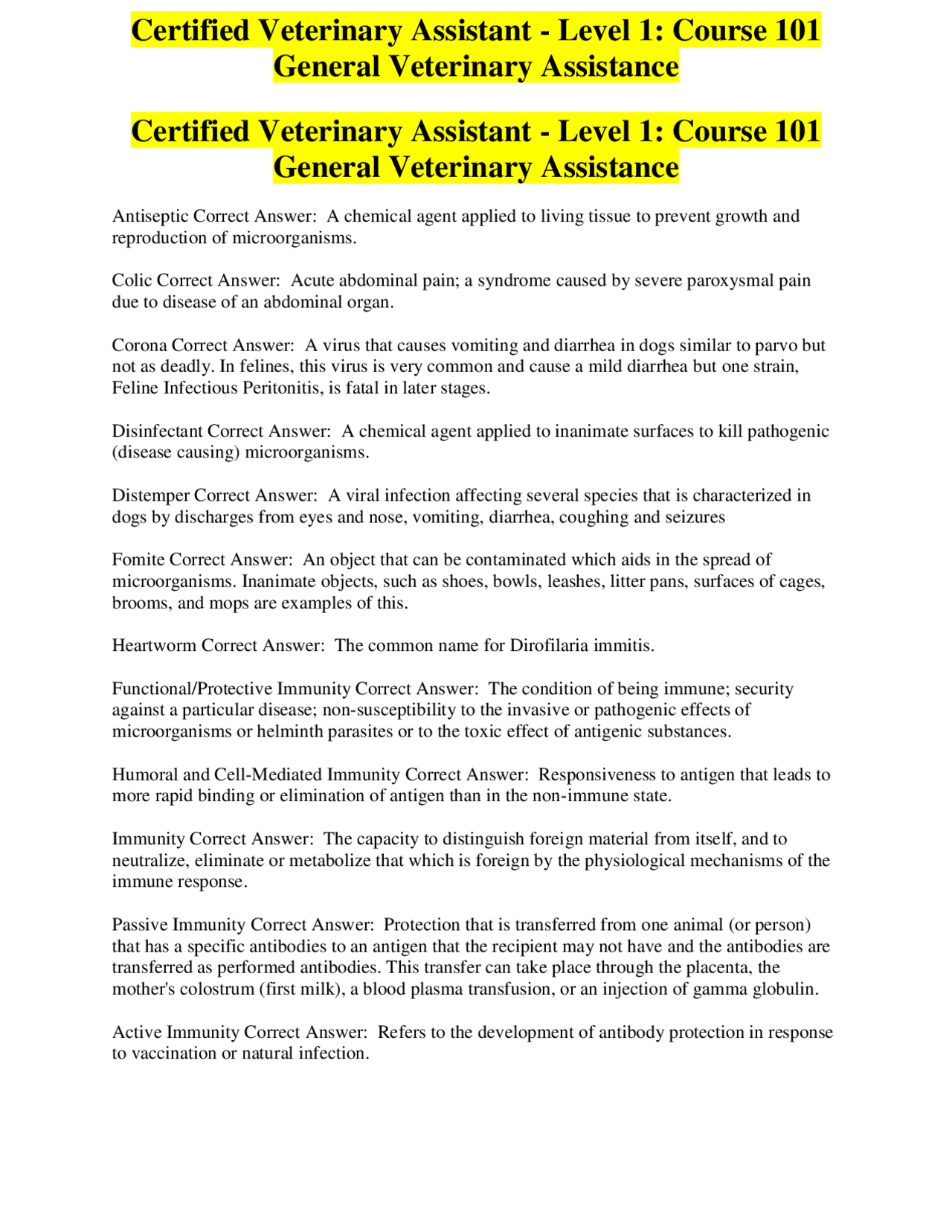 Certified Veterinary Assistant - Level 1 Course 101 General Veterinary ...