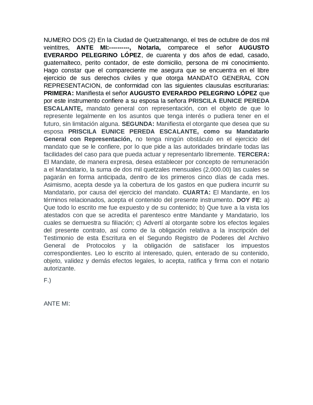 Mandato General con representación | Ejercicios de Derecho Civil | Docsity