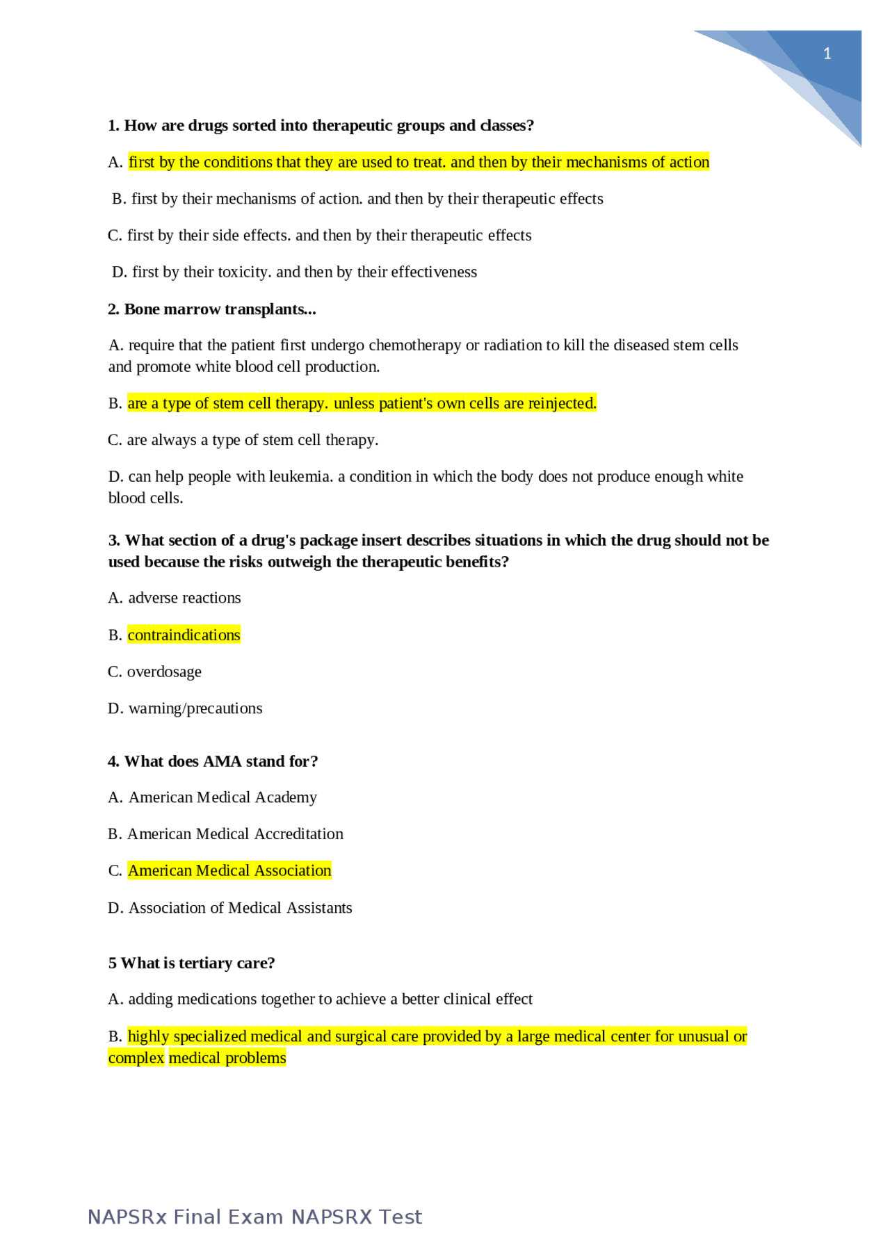 NAPRx CNPR Exam WITH 160 Questions and Answers/ NAPSRx Final Exam ...