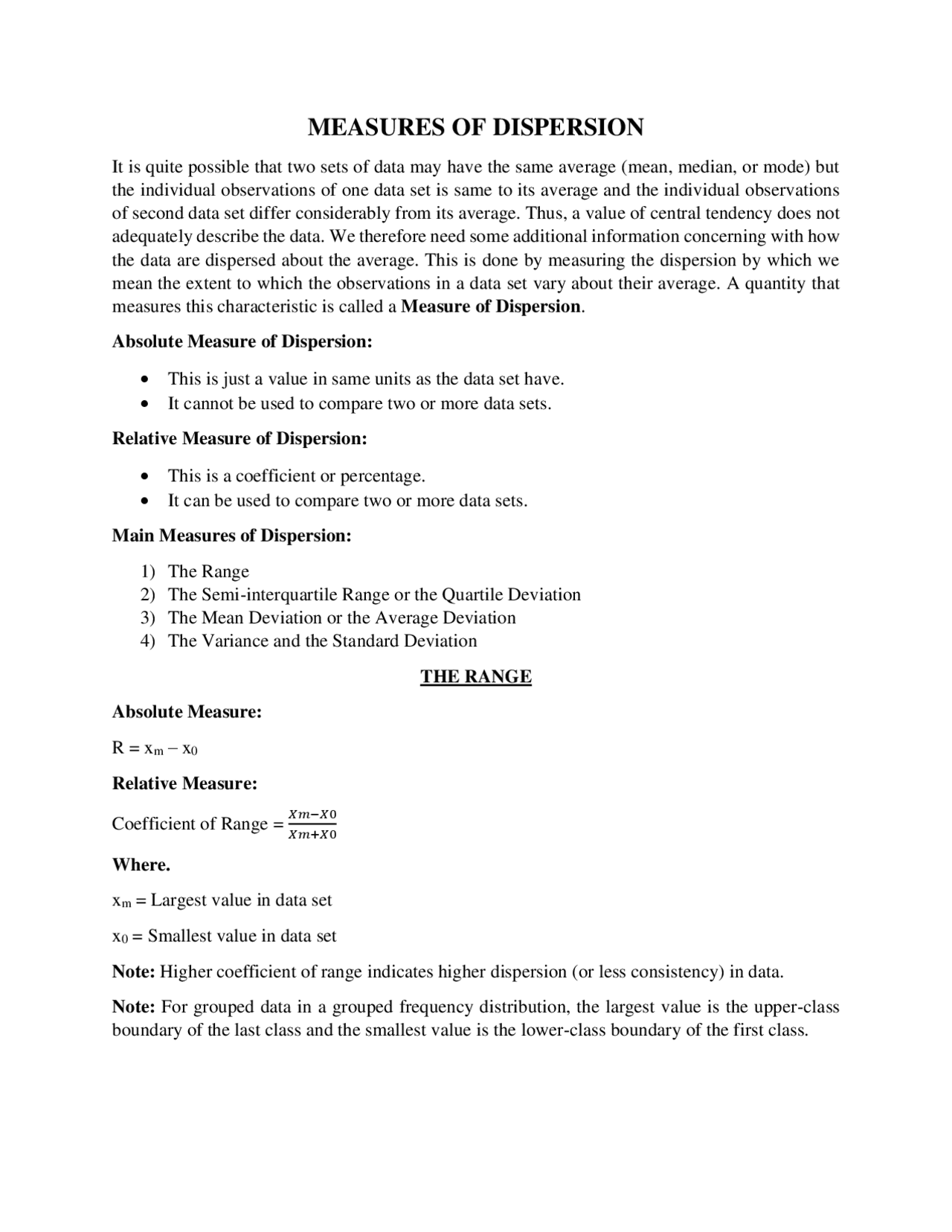Measures of Dispersion | Lecture notes Business Statistics | Docsity