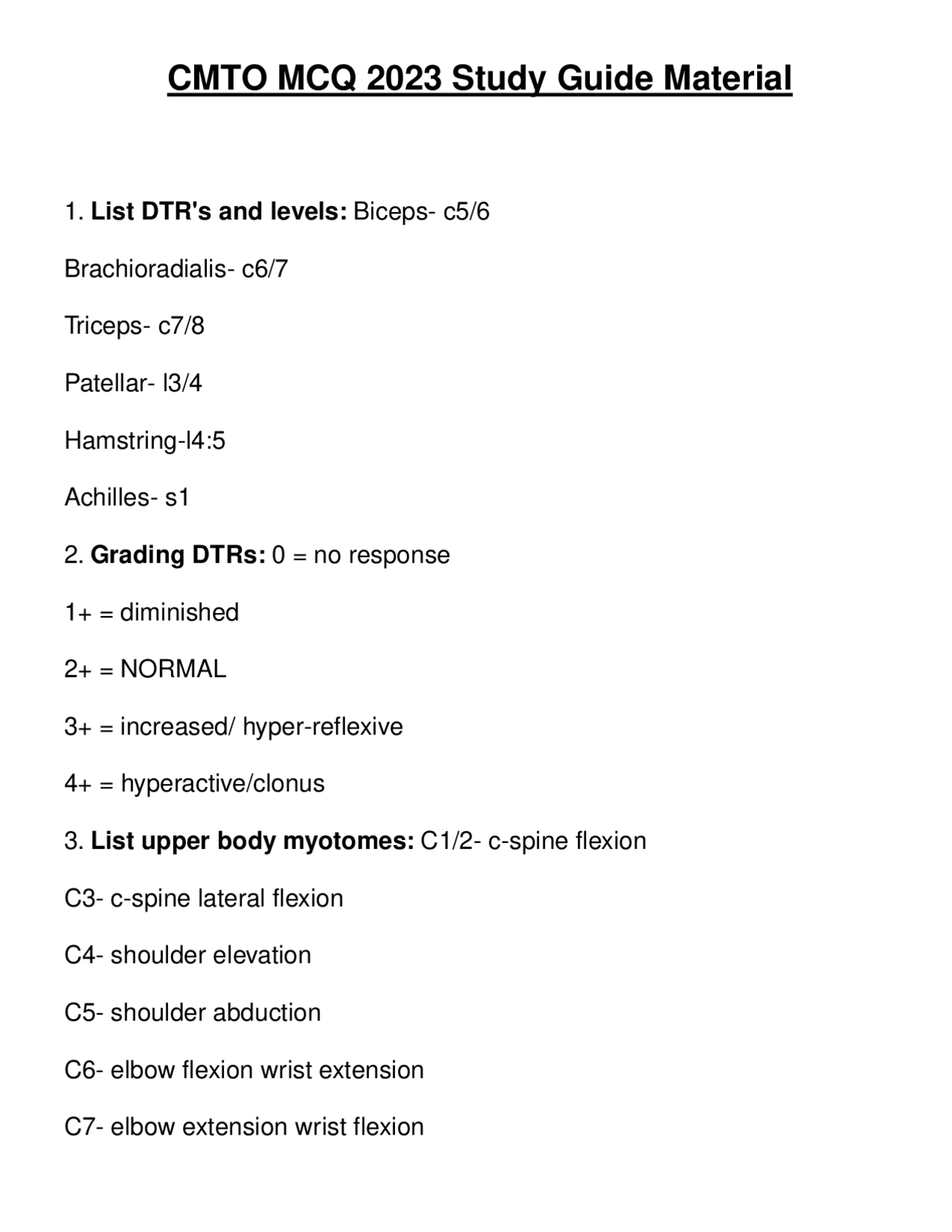 CMTO MCQ 2023 Best Study Guide | Exams Nursing | Docsity