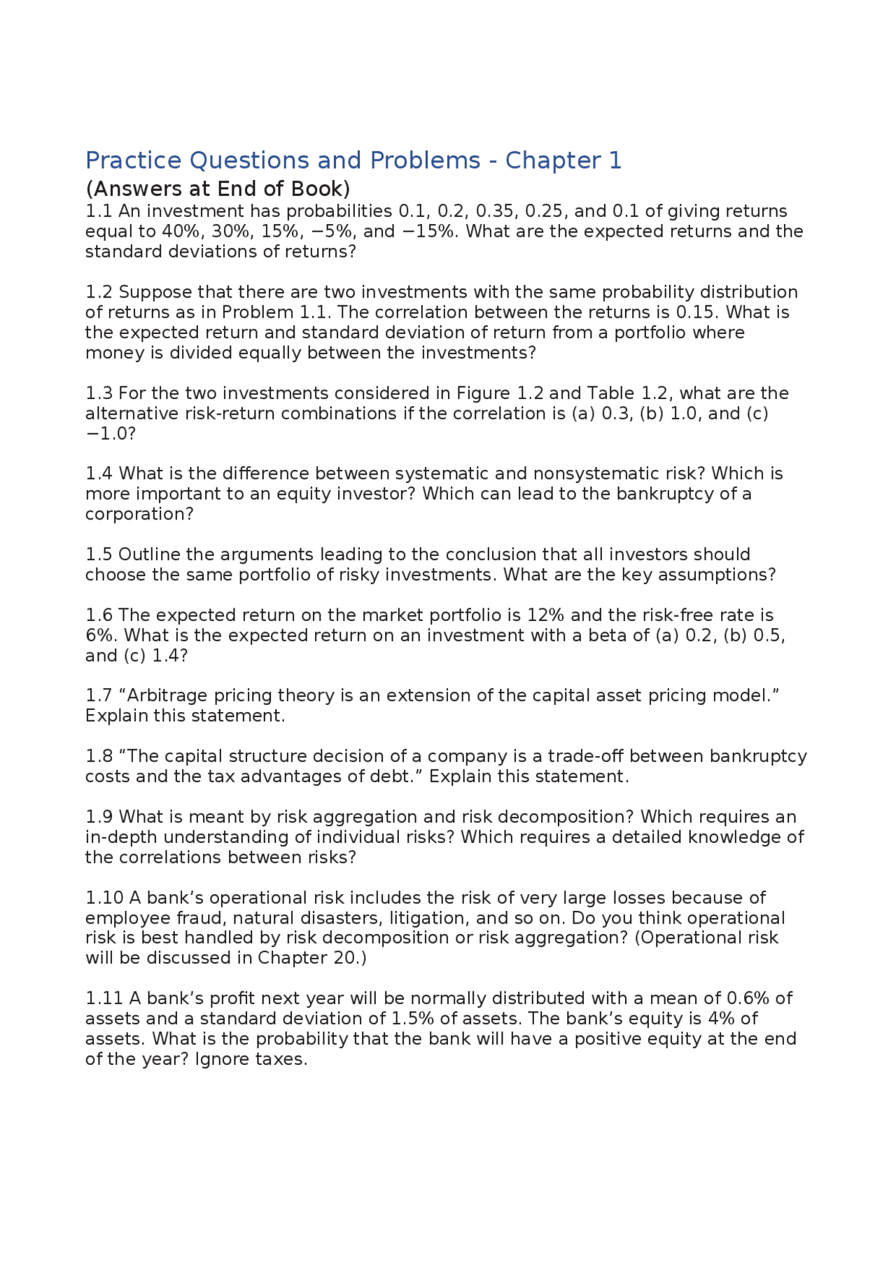 Chapter exerciseChapter exercise | Exercises Credit and Risk Management | Docsity