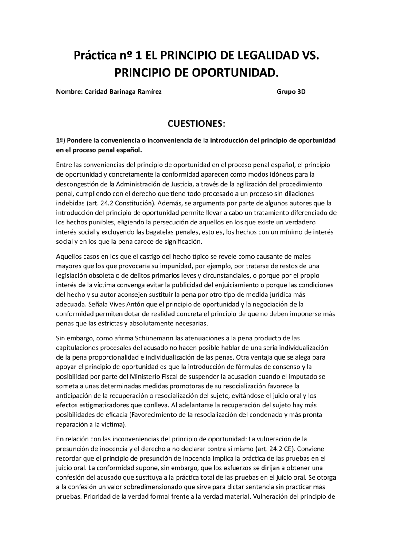 Practica 1 De La Asignatura Procesal Penal Ejercicios De Derecho