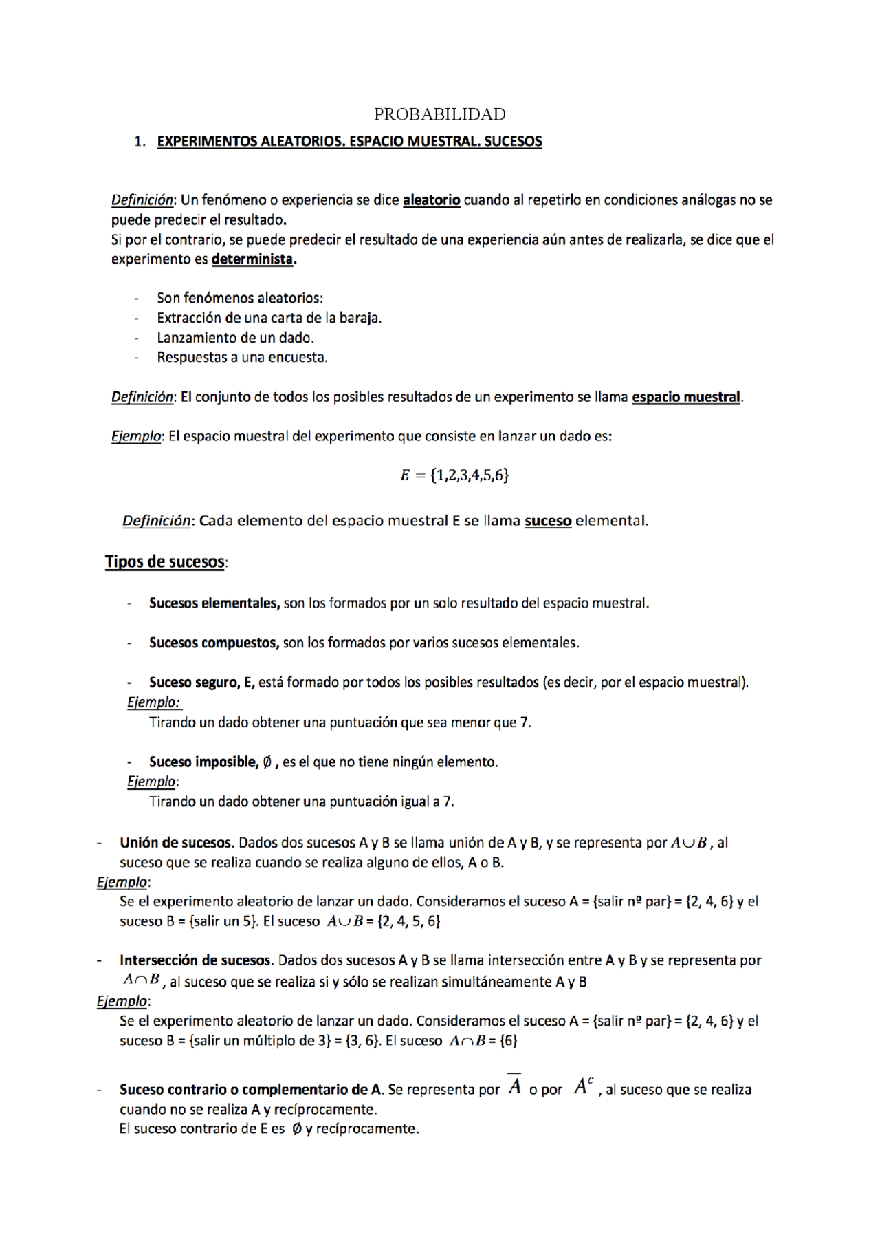Probabilidad-Resumen | Esquemas y mapas conceptuales de Matemáticas | Docsity