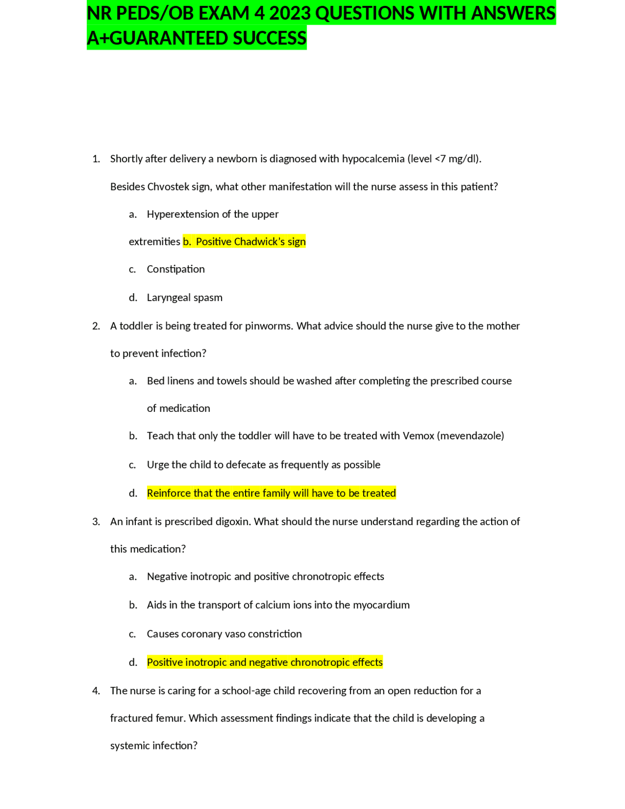 Nr Pedsob Exam 4 2023 Questions With Answers Aguaranteed Success