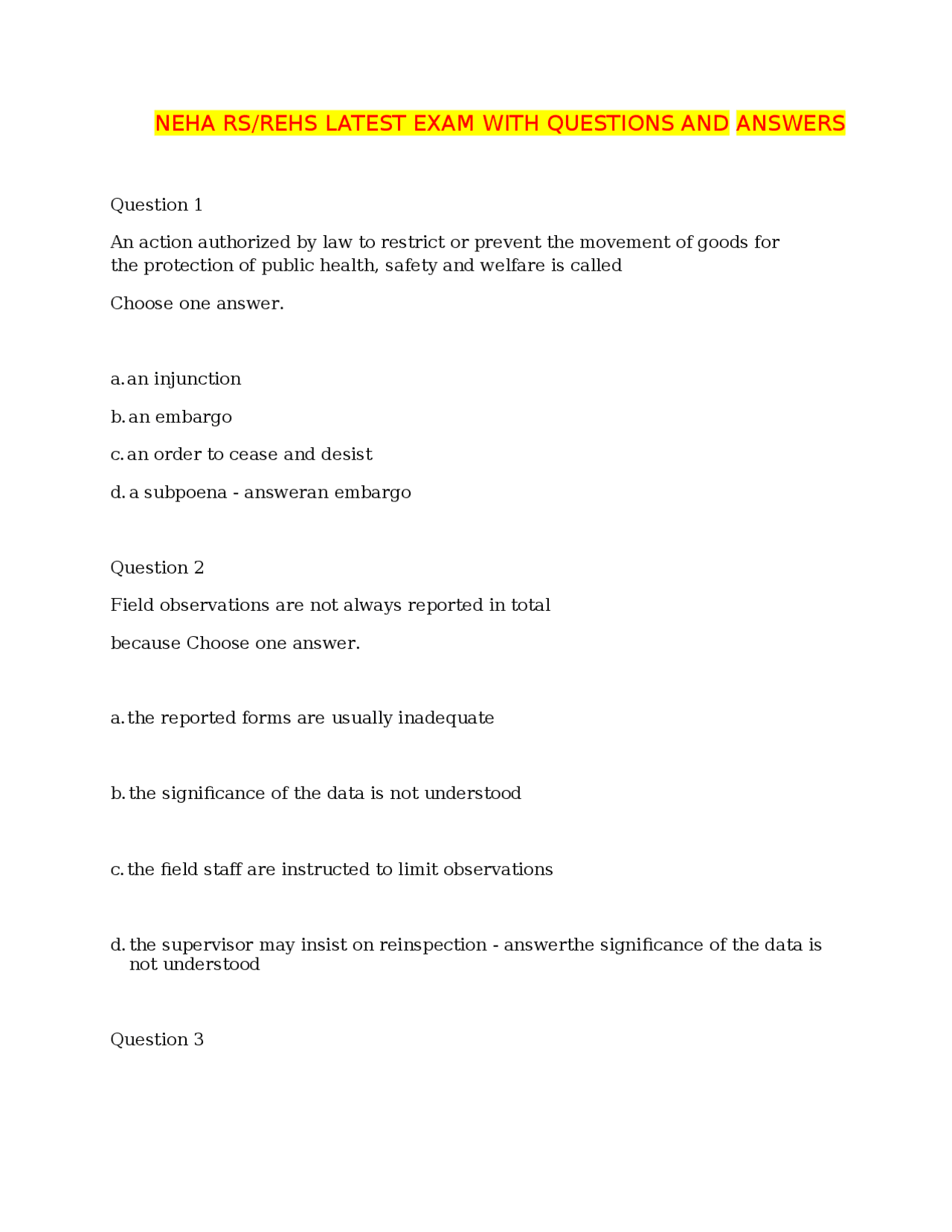 NEHA RS/REHS LATEST EXAM WITH QUESTIONS AND ANSWERS 2023-2024 | Exams ...