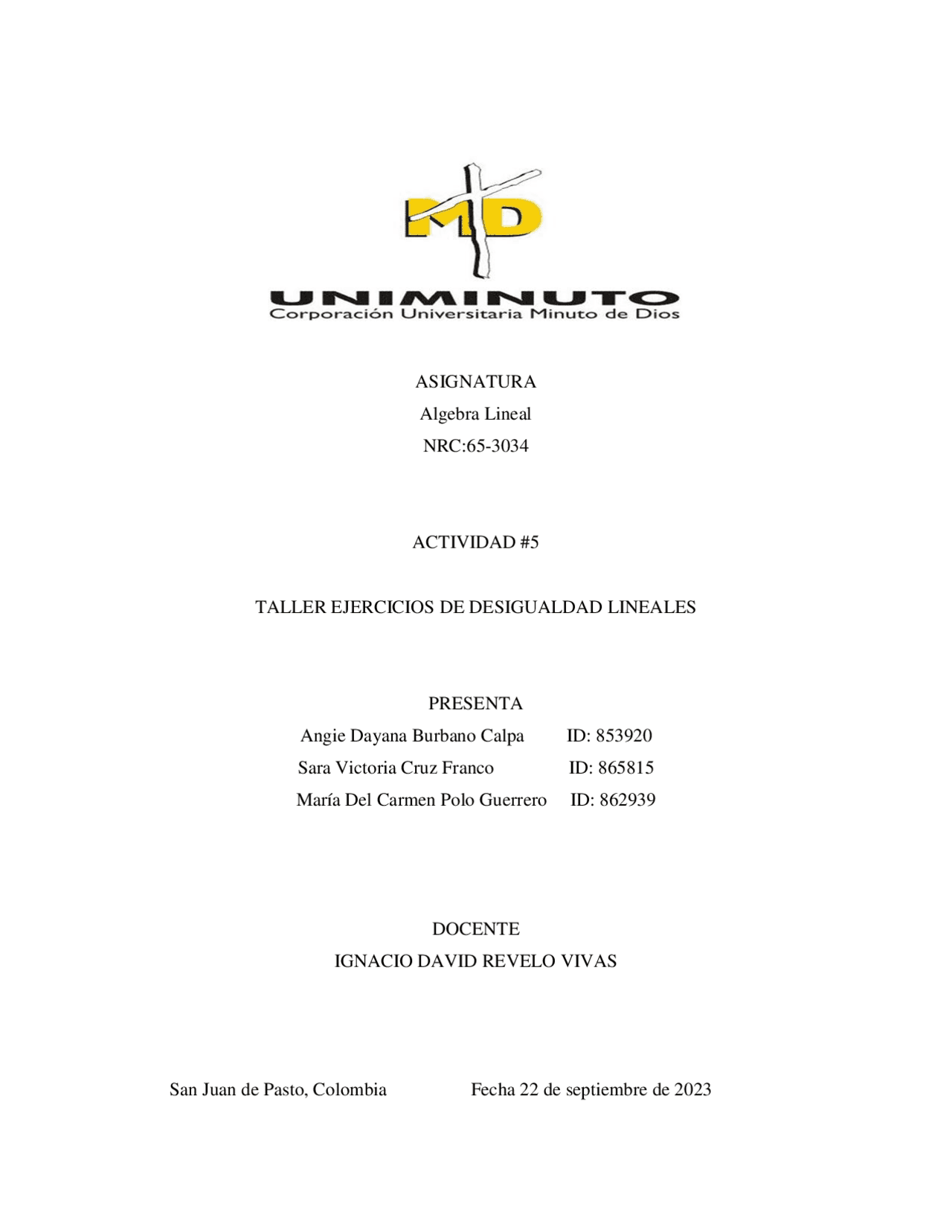 Taller de ejercicios de desigualdad lineal en Álgebra Lineal | Ejercicios de Álgebra Lineal ...