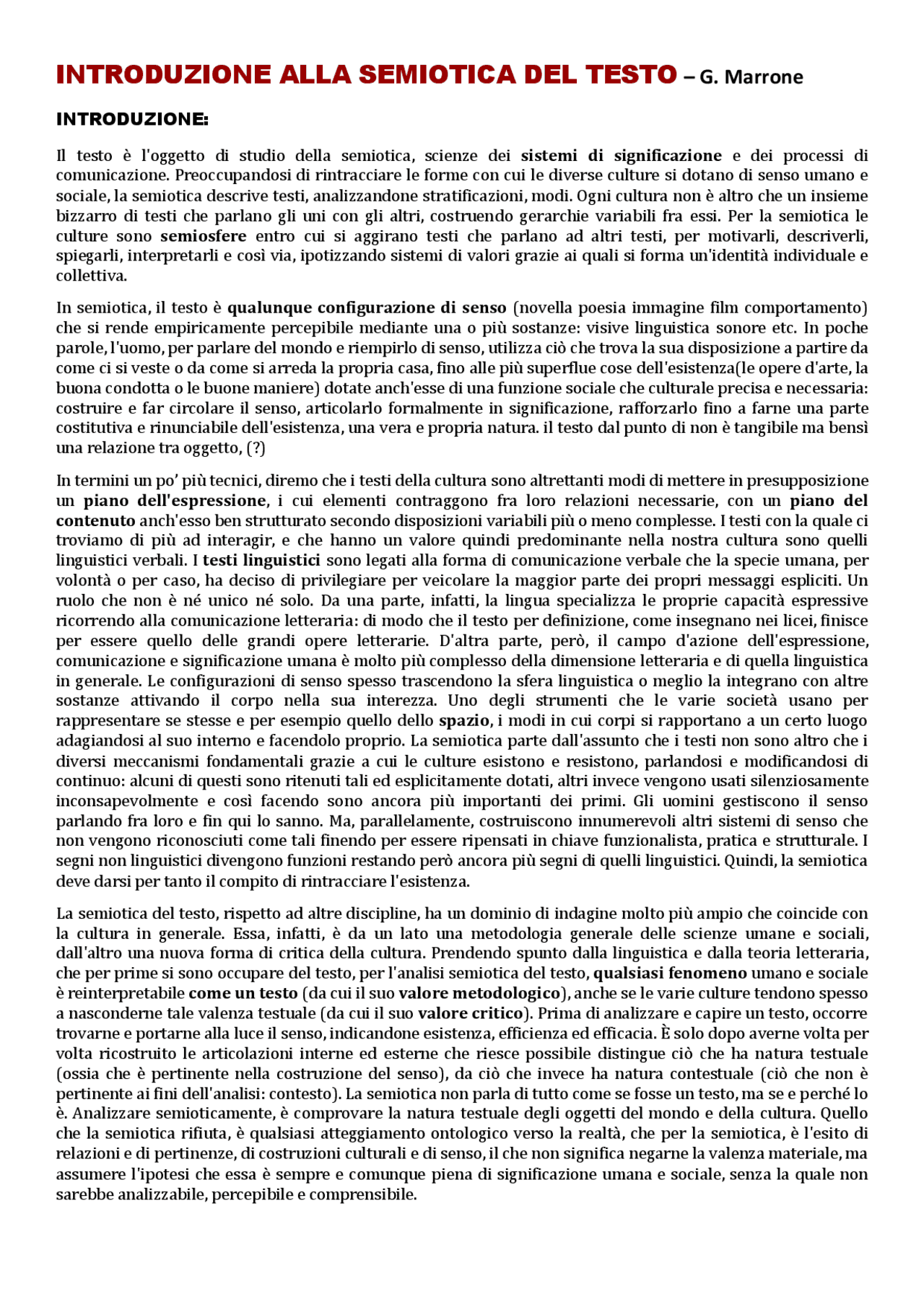 Introduzione Alla Semiotica Del Testo Riassunto Completo Appunti Di