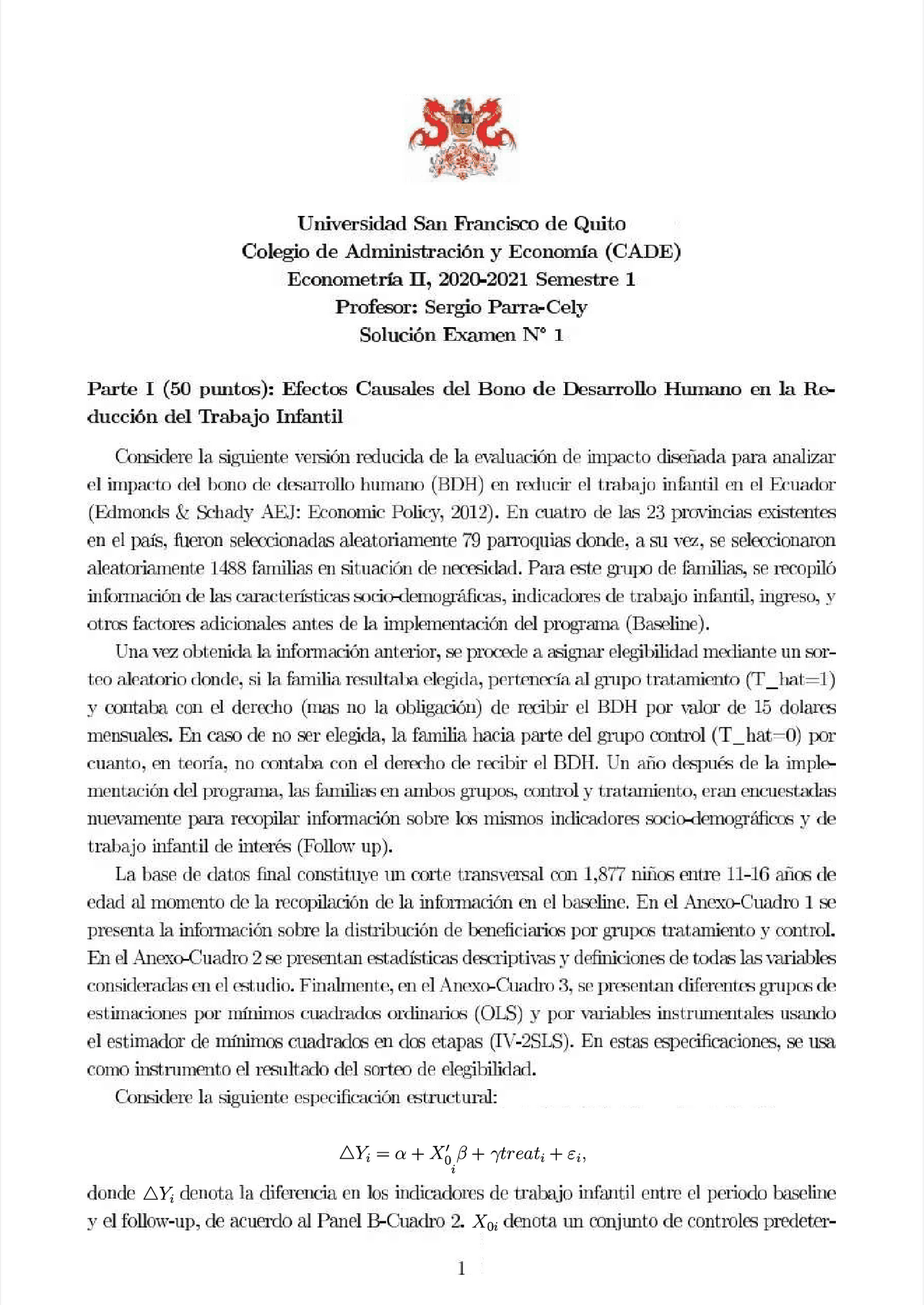 Ejercicios seleccionados para el taller 2 de econometria | Ejercicios de Econometría | Docsity