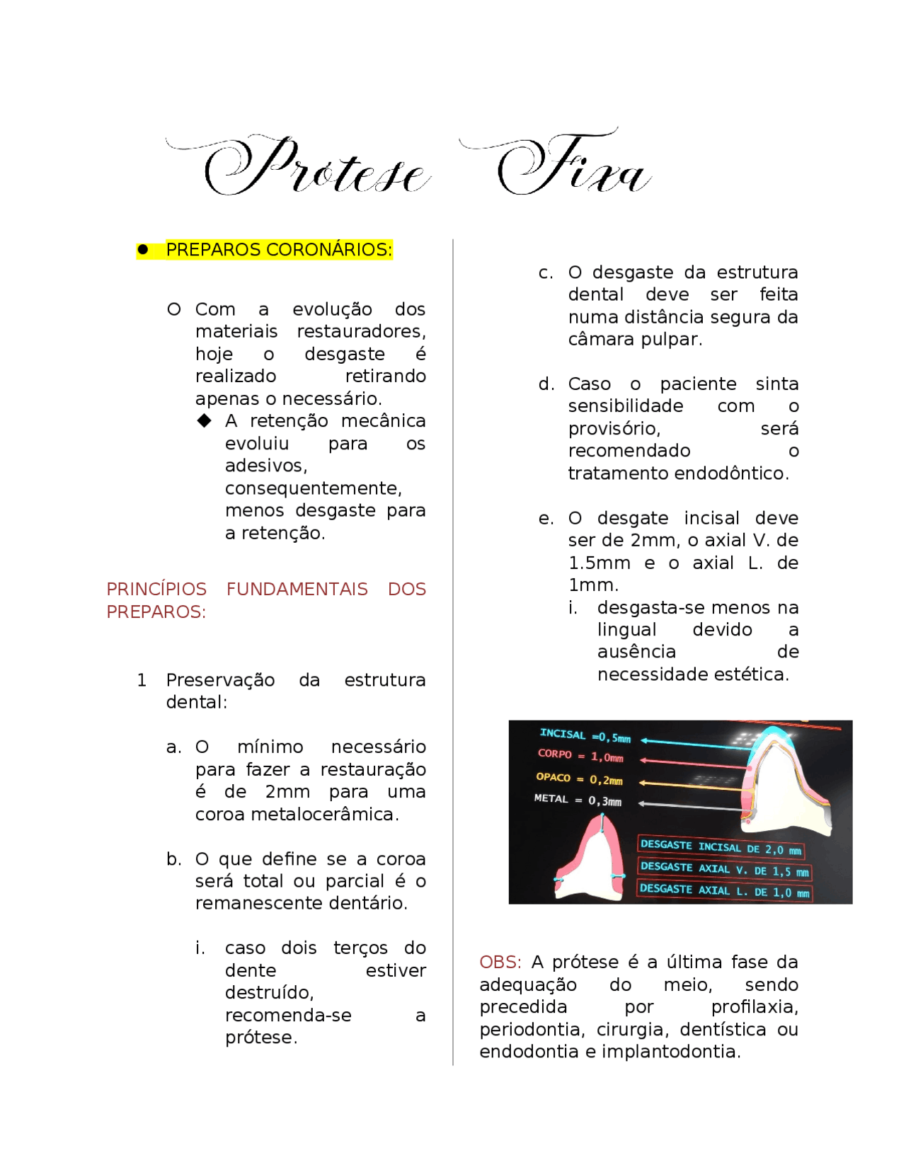 Resumo prótese fixa odontologia | Resumos Odontologia | Docsity