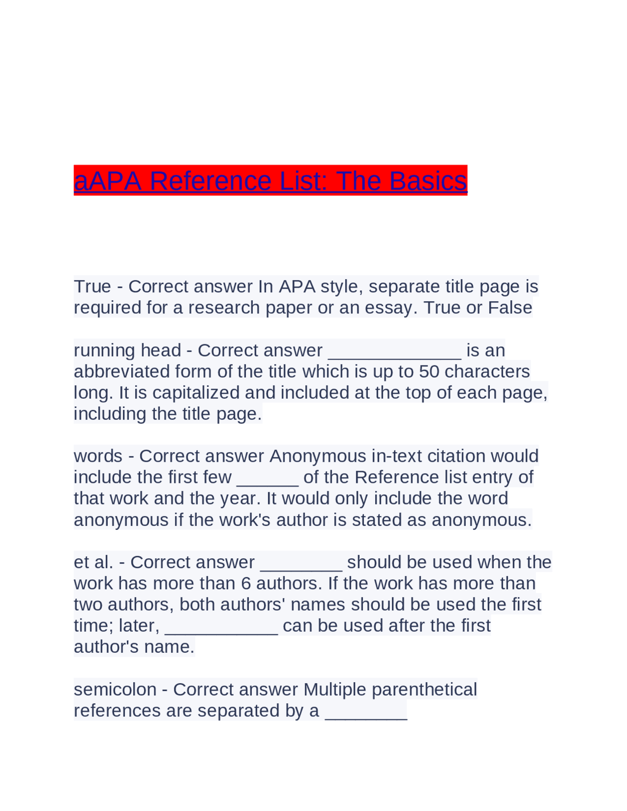 APA Reference List: The Basics | Exams English Language | Docsity