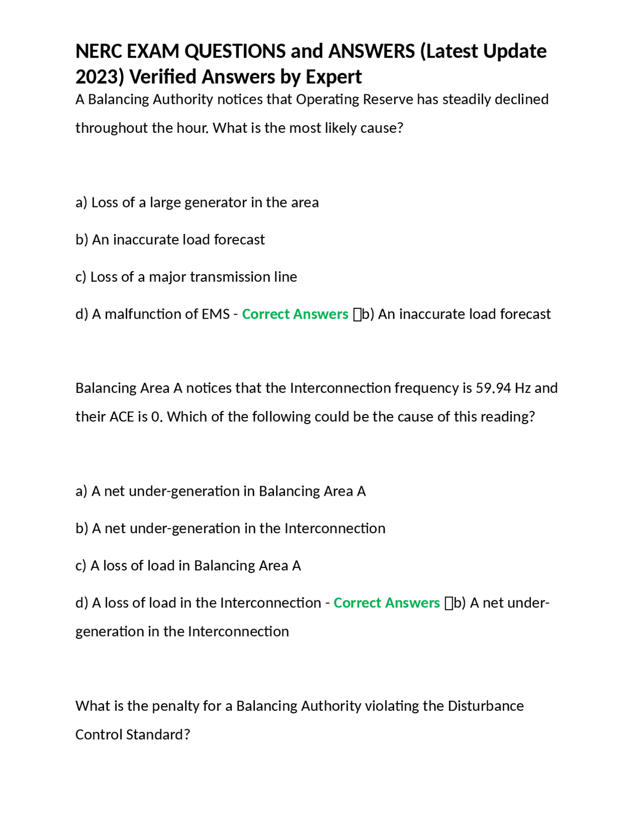 Nerc Test Actual Exam Questions And Answers Latest 2023 88 Questions