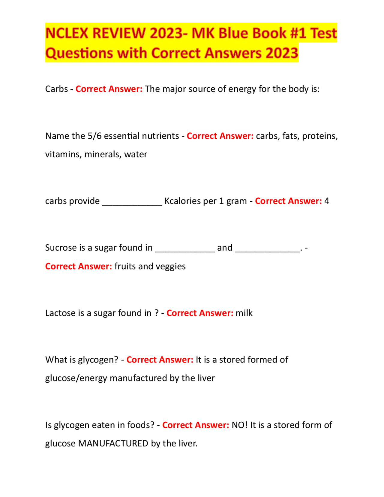 NCLEX REVIEW 2023- MK Blue Book #1 Test Questions with Correct Answers ...