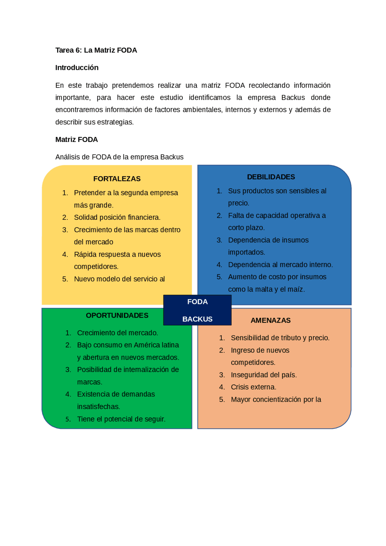 matrix Foda semana 6 | Ejercicios de Administración de Empresas | Docsity