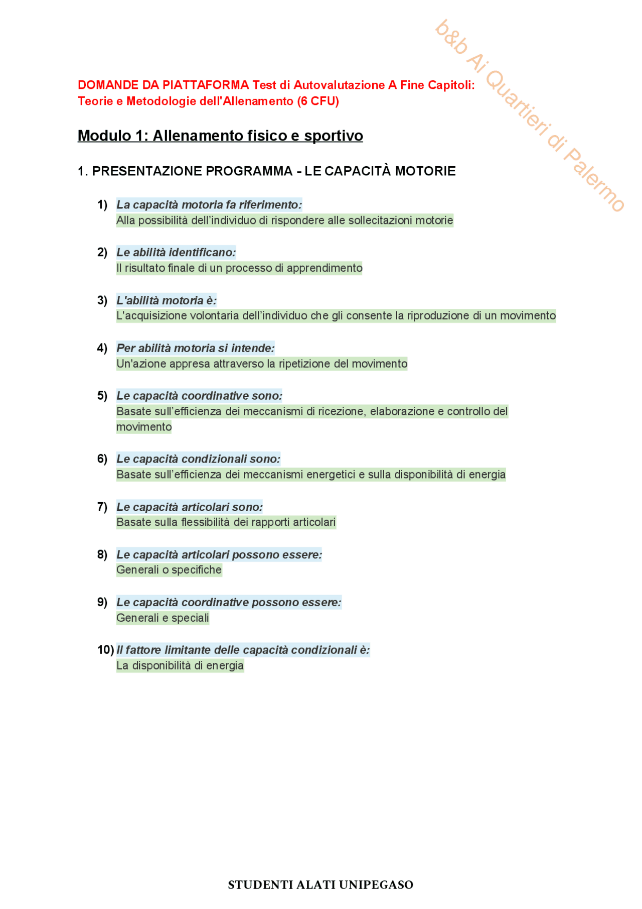 Teorie E Metodologie Dellallenamento 2 Completo Di Risposte