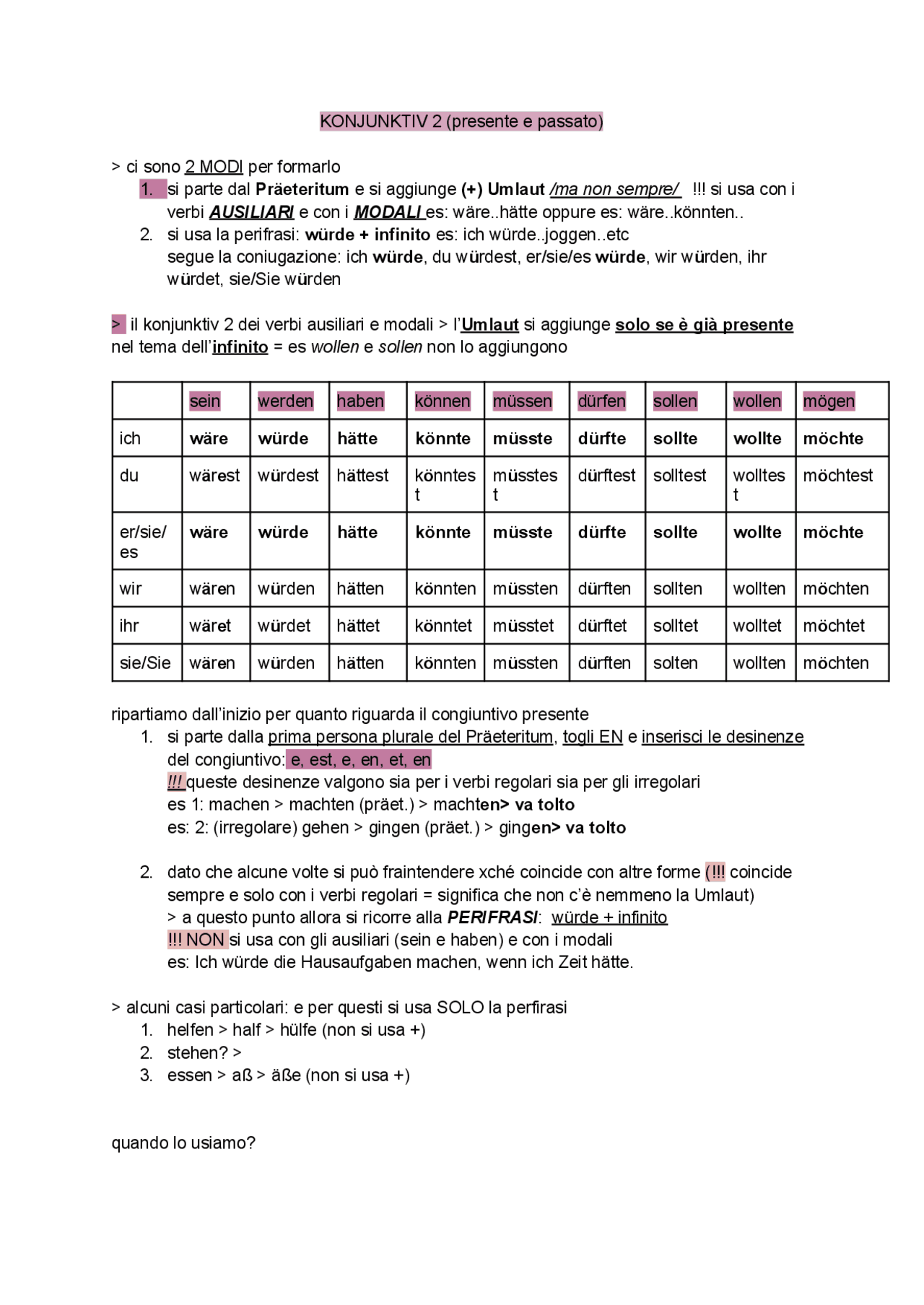 Grammatica Congiuntivo 2 Schemi E Mappe Concettuali Di Tedesco Docsity
