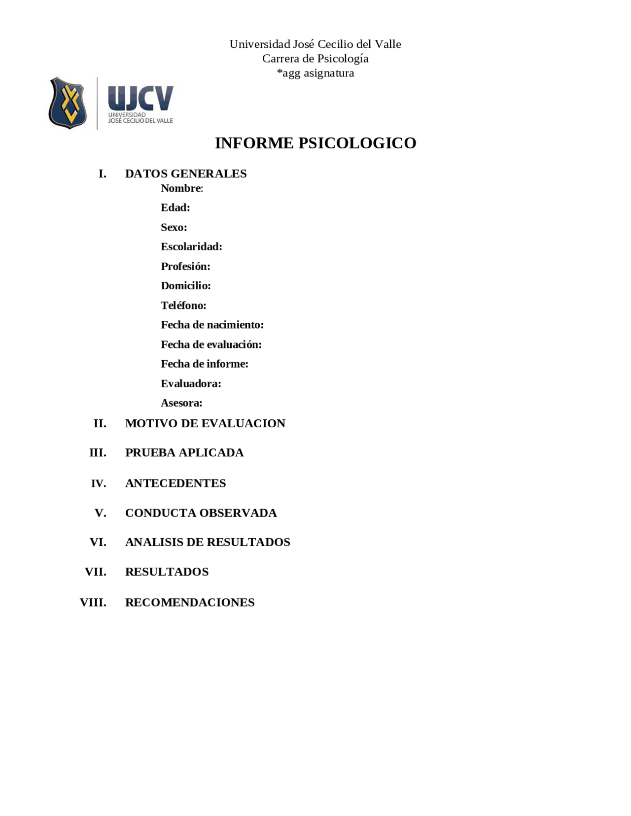 Formato para informes | Ejercicios de Psicología | Docsity