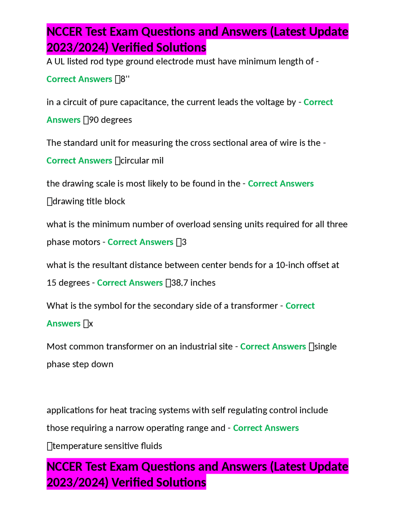 NCCER Test Exam Questions and Answers (Latest Update 2023/2024 ...
