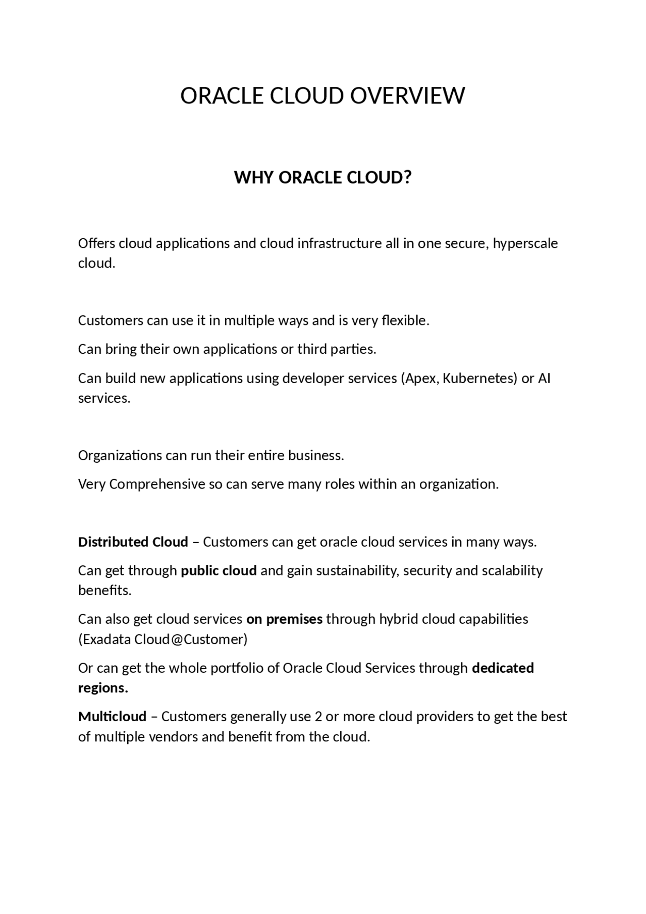 Oracle Cloud Infrastructure | Study notes Computer Applications | Docsity