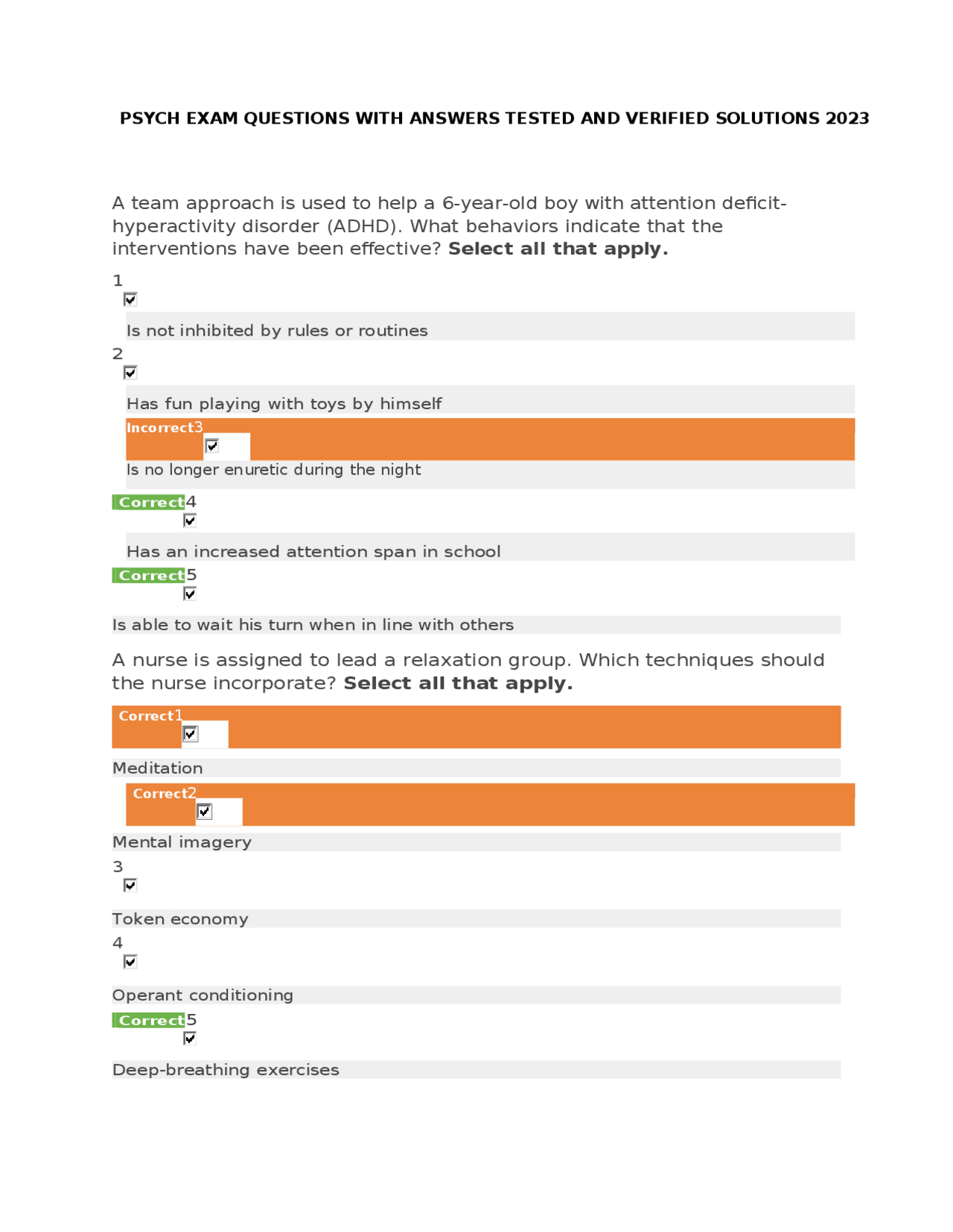 Psych Exam Questions With Answers Tested And Verified Solutions 2023