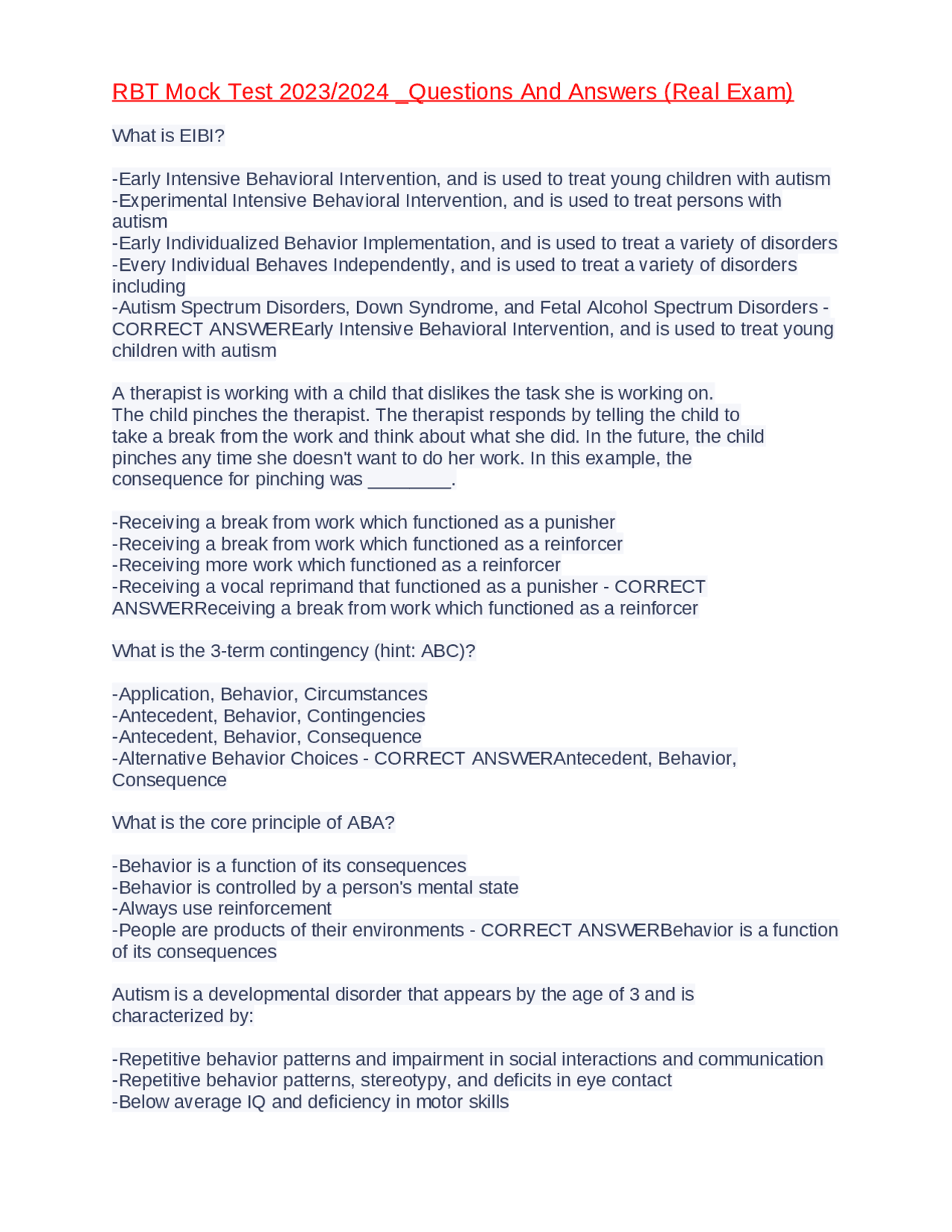 RBT Mock Test 2023/2024 _Questions And Answers (Real Exam) | Exams ...